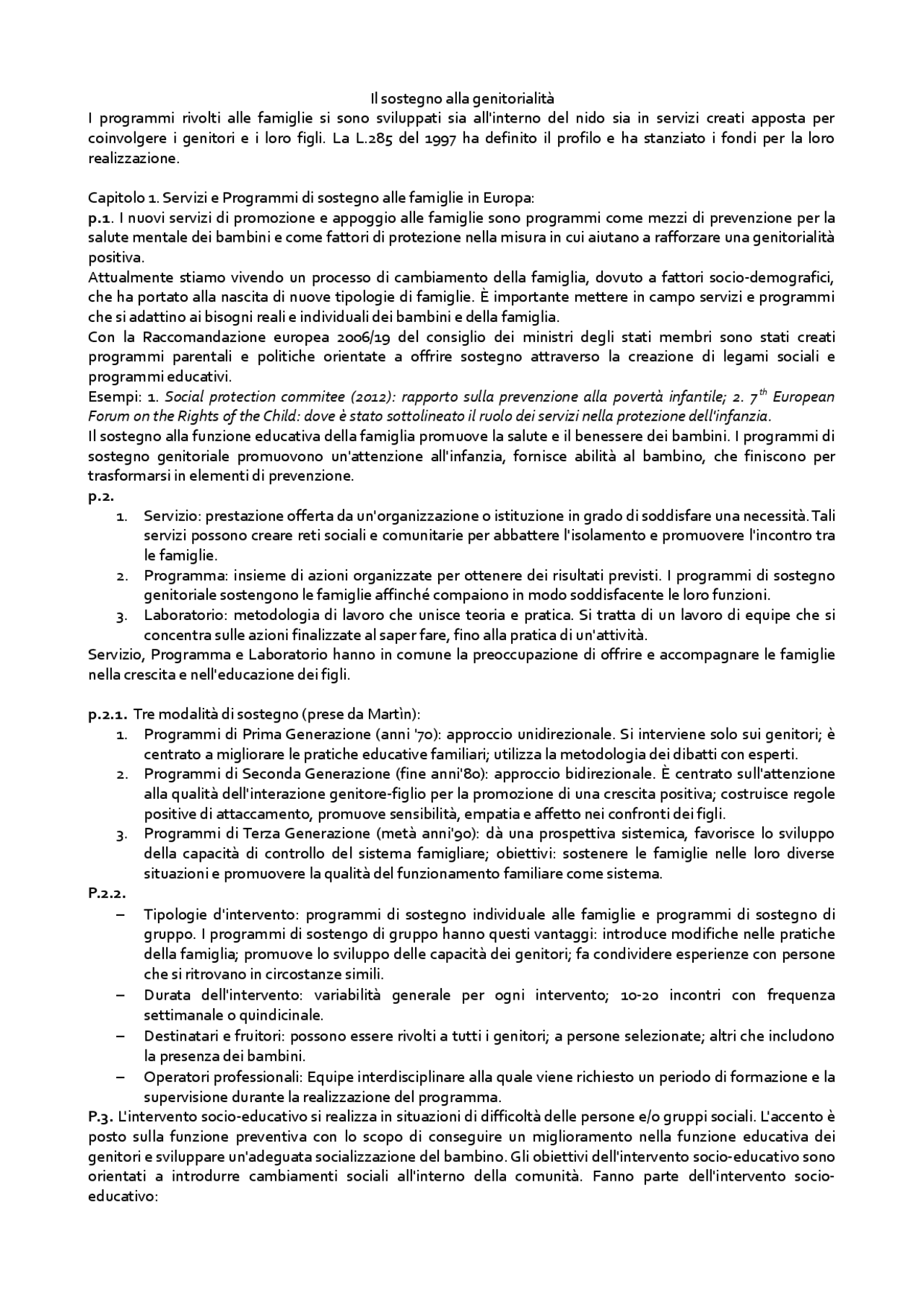 Sostegno Alla Genitorialità Docsity