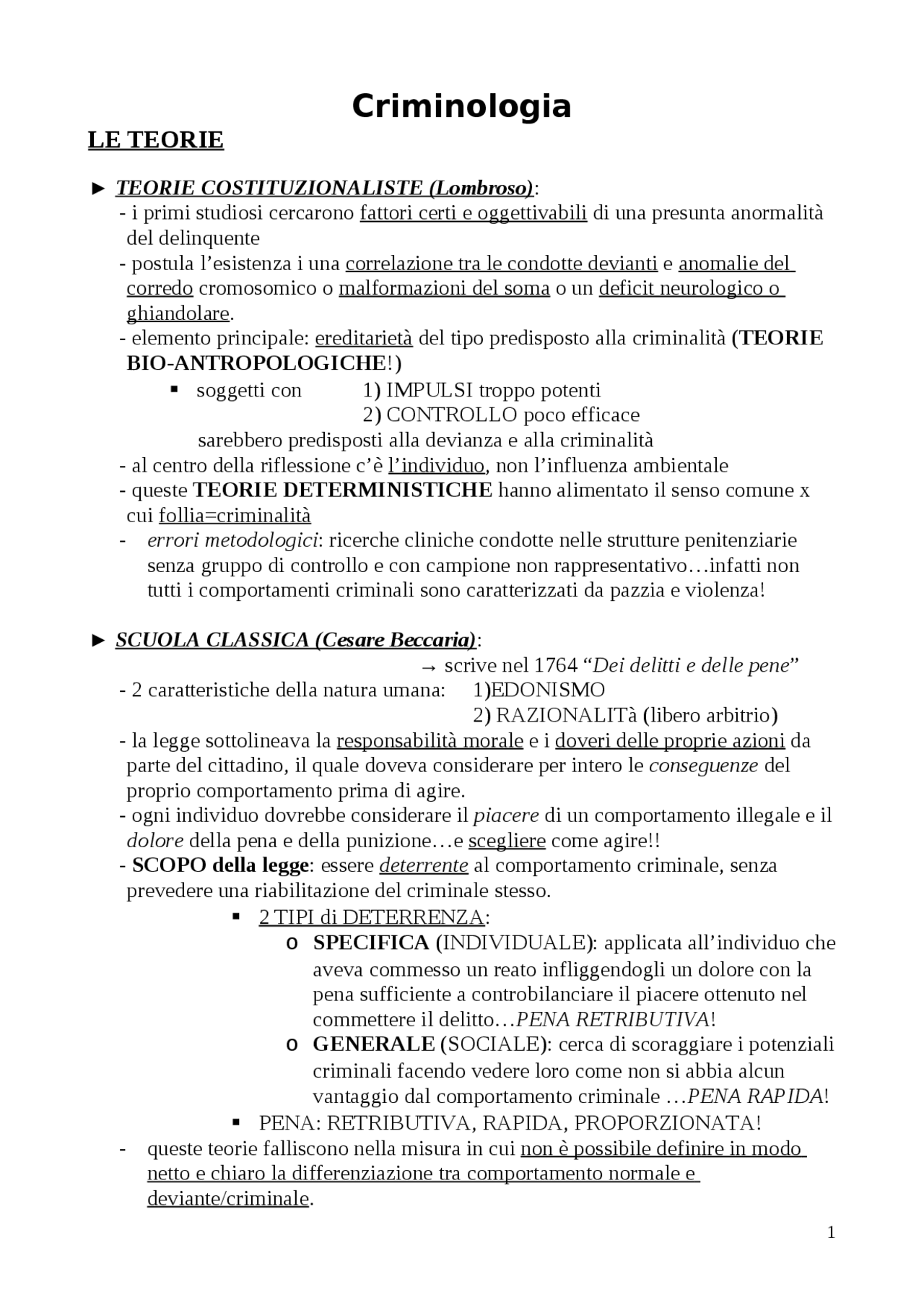 Principali Teorie Di Criminologia Docsity