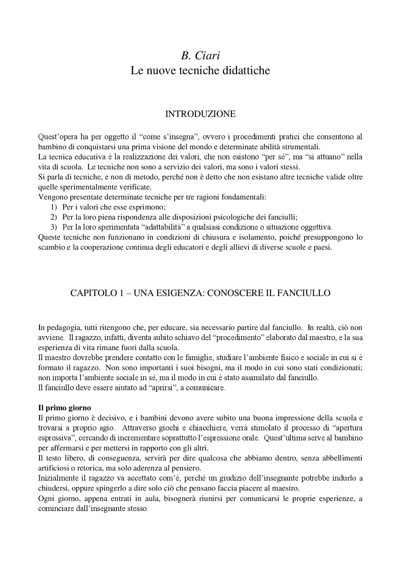 Le nuove tecniche didattiche - Bruno Ciari - Docsity