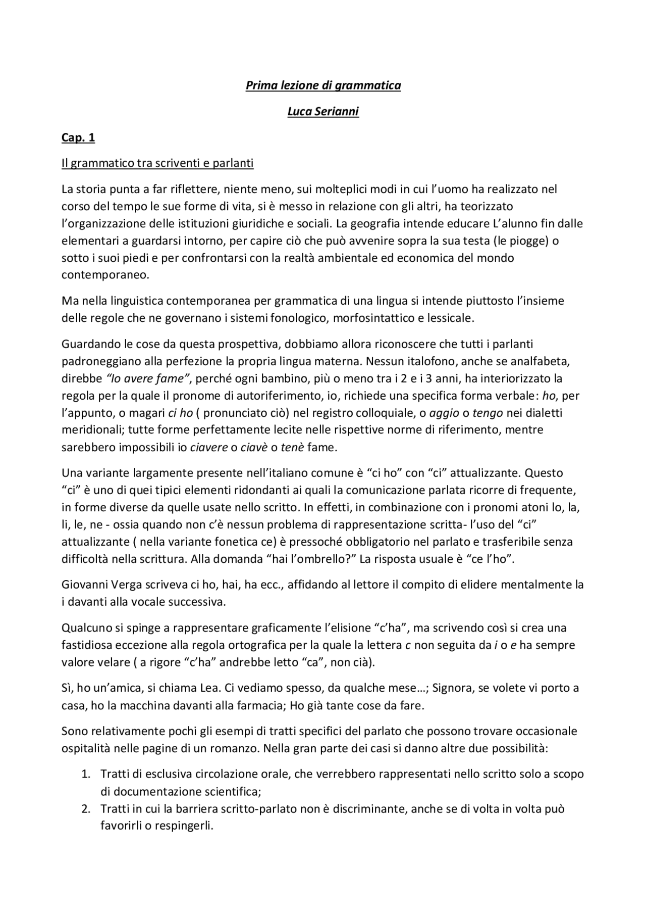 Prima Lezione Di Grammatica Luca Serianni Docsity