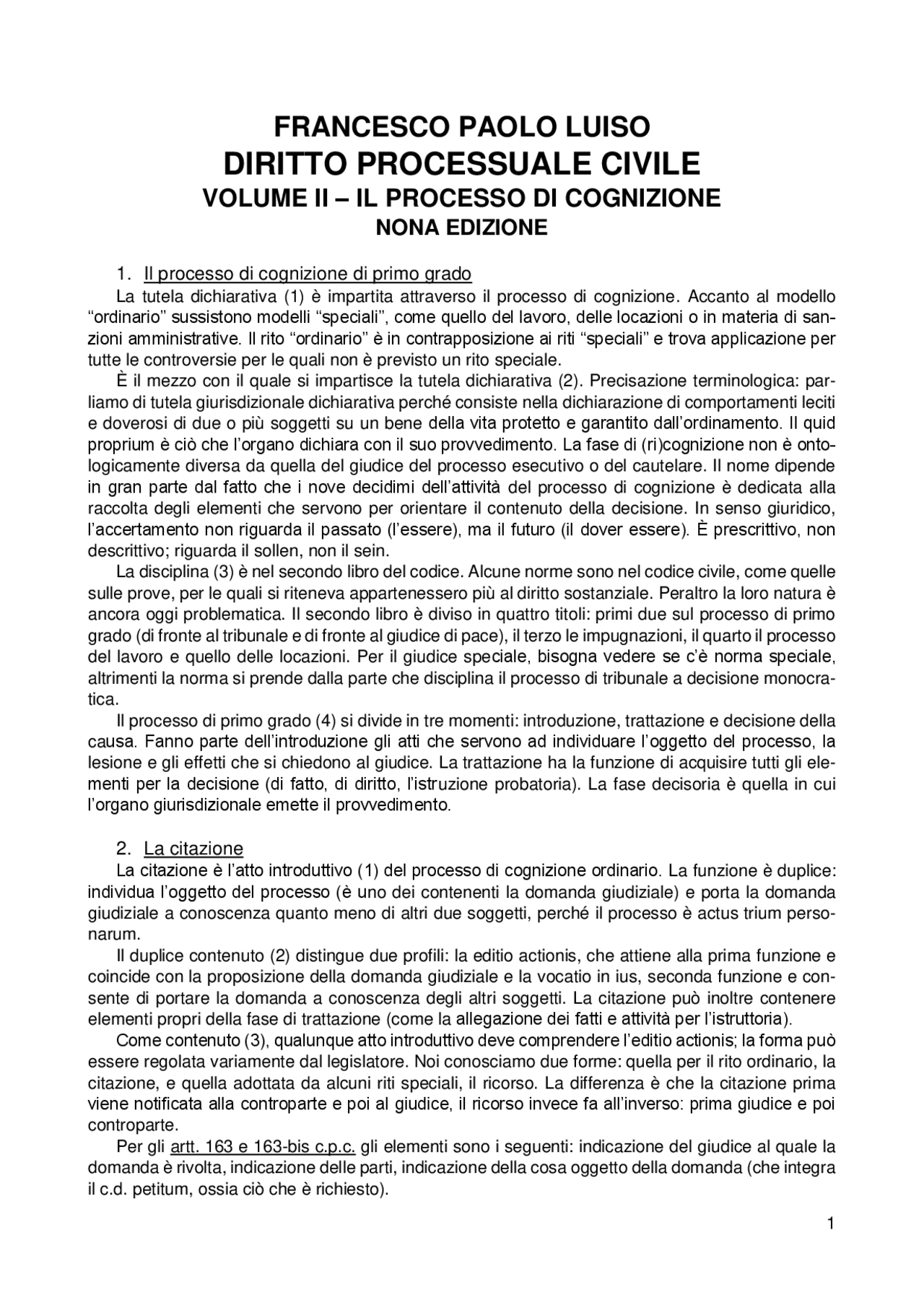 Diritto Processuale Civile Il Processo Di Cognizione Fp Luiso