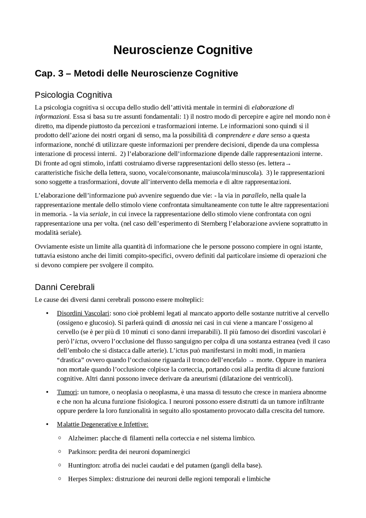 Neuroscienze Cognitive E Sociali Docsity