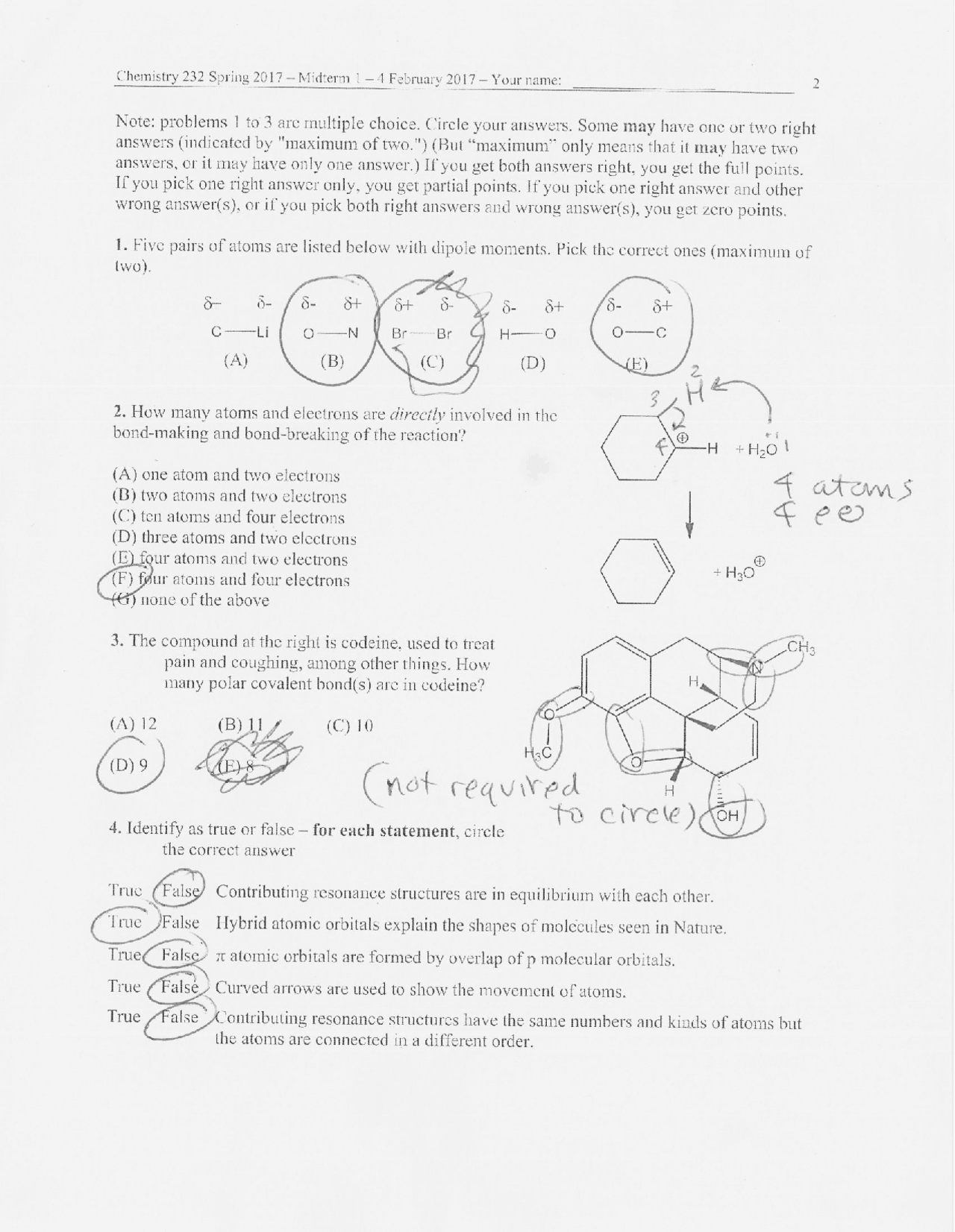 Solved Midterm 1 For Organic Chemistry Chem 232 Docsity