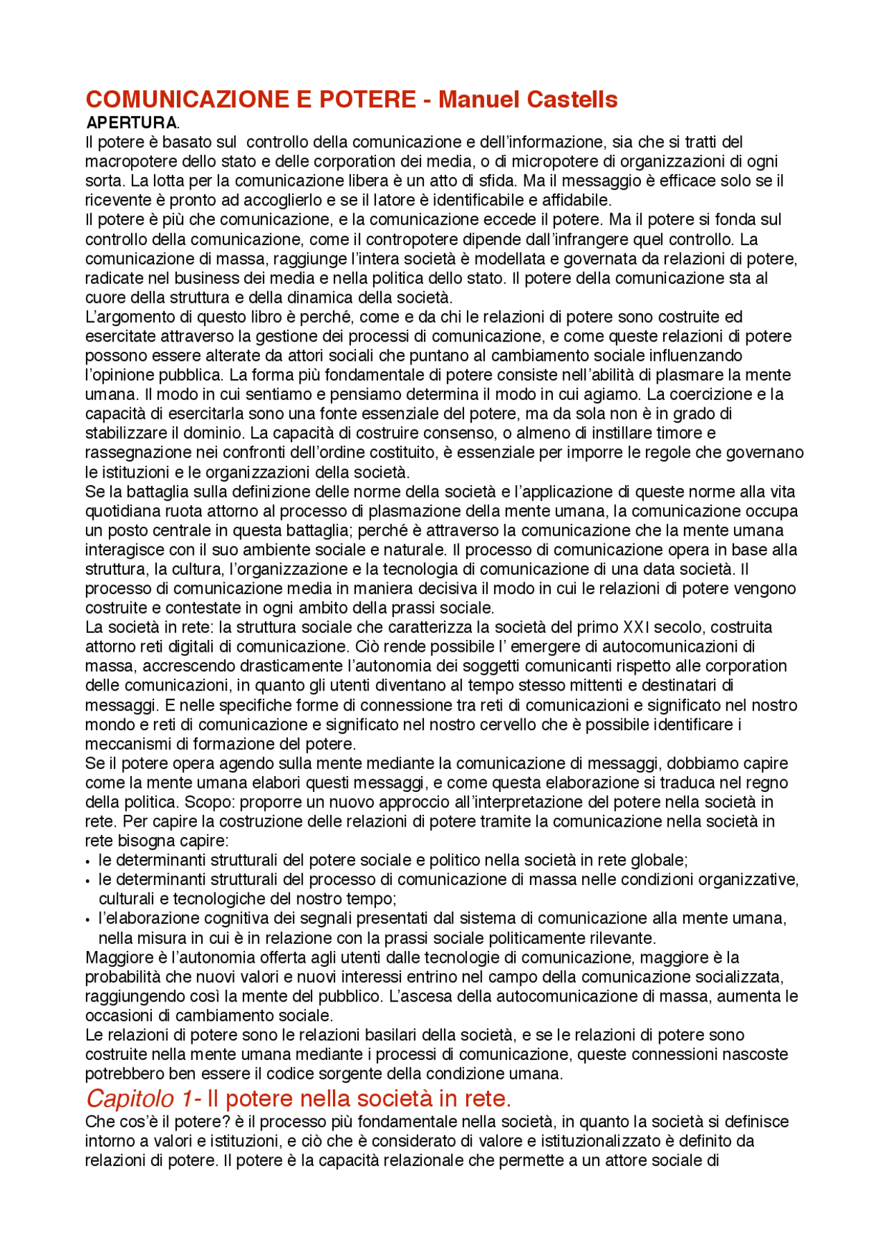 Comunicazione E Potere Mcastells Docsity
