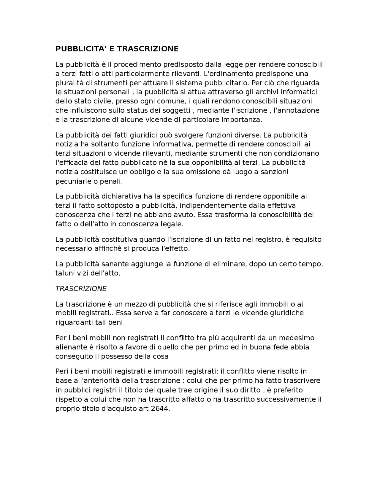 Trascrizione E Pubblicita Diritto Privato Docsity