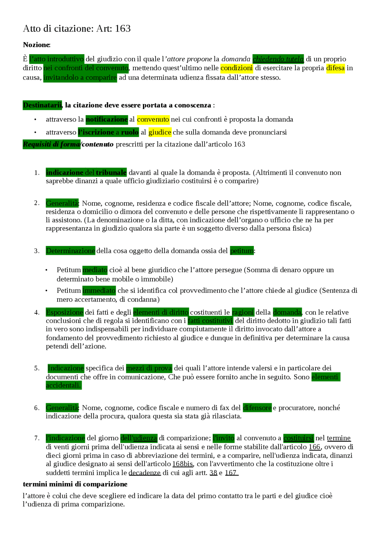 Latto Di Citazione Nozione E Requisiti Docsity