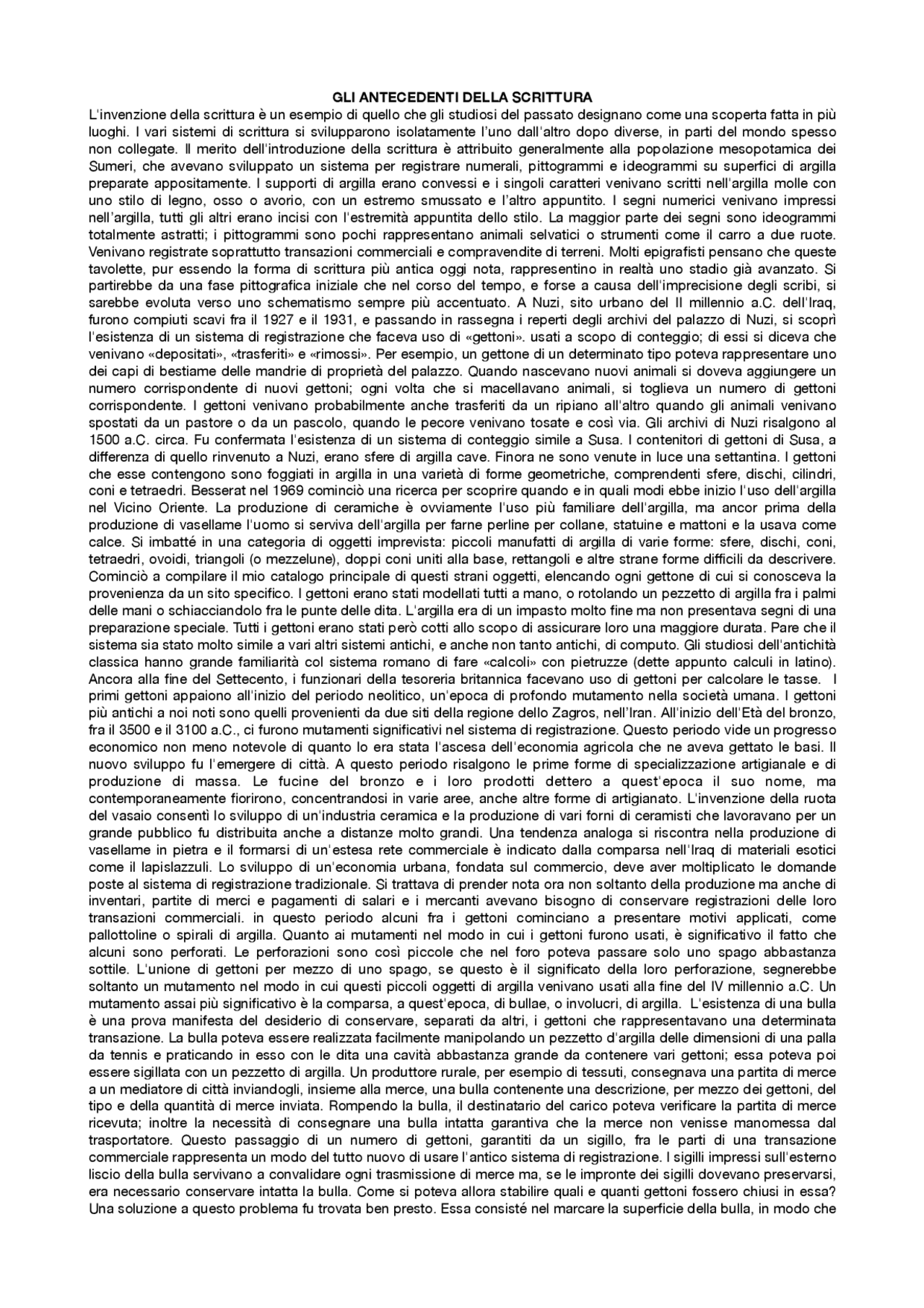 Riassunto Gli Antecedenti Della Scrittura Docsity