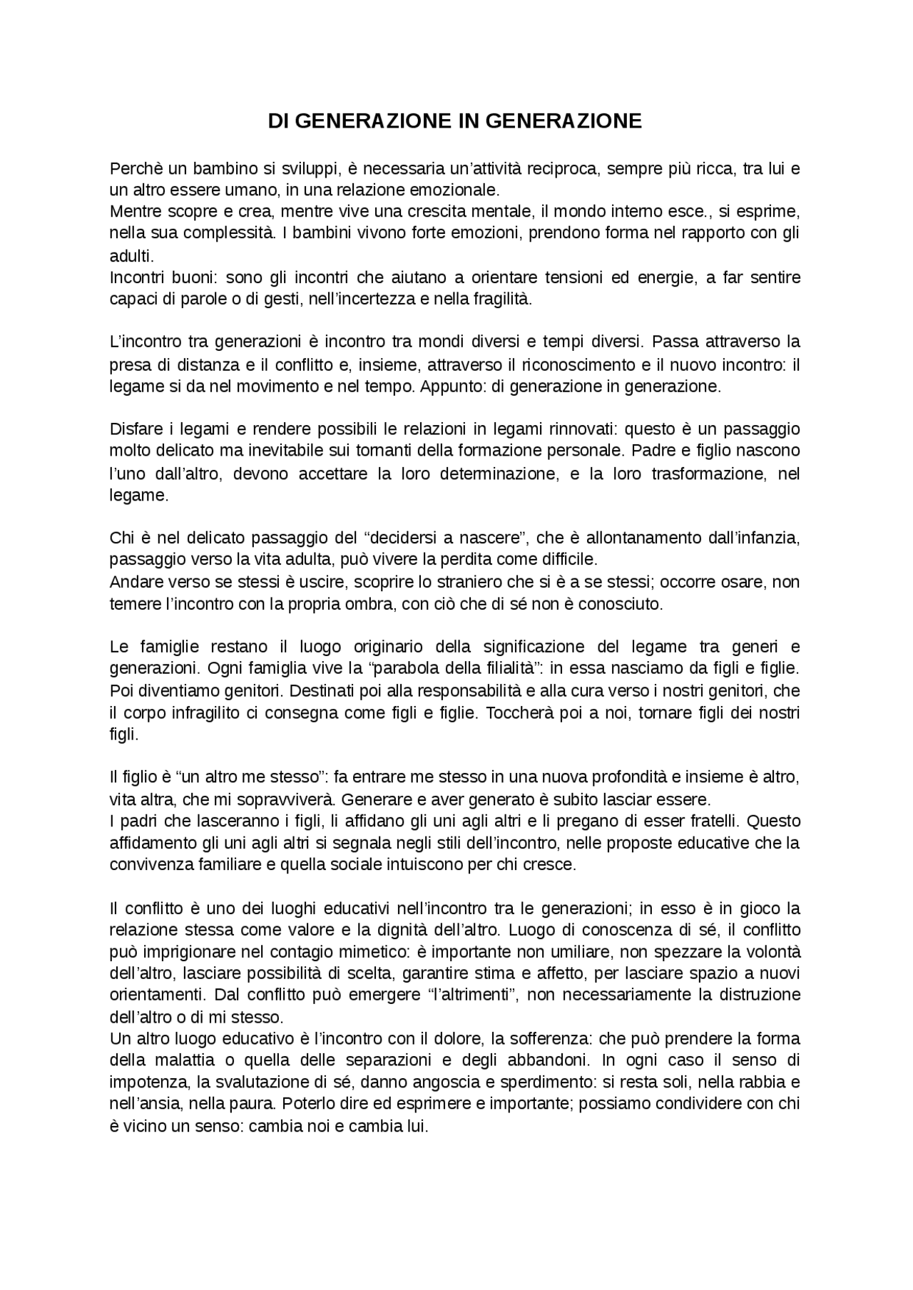 Riassunto Di Generazione In Generazione Docsity