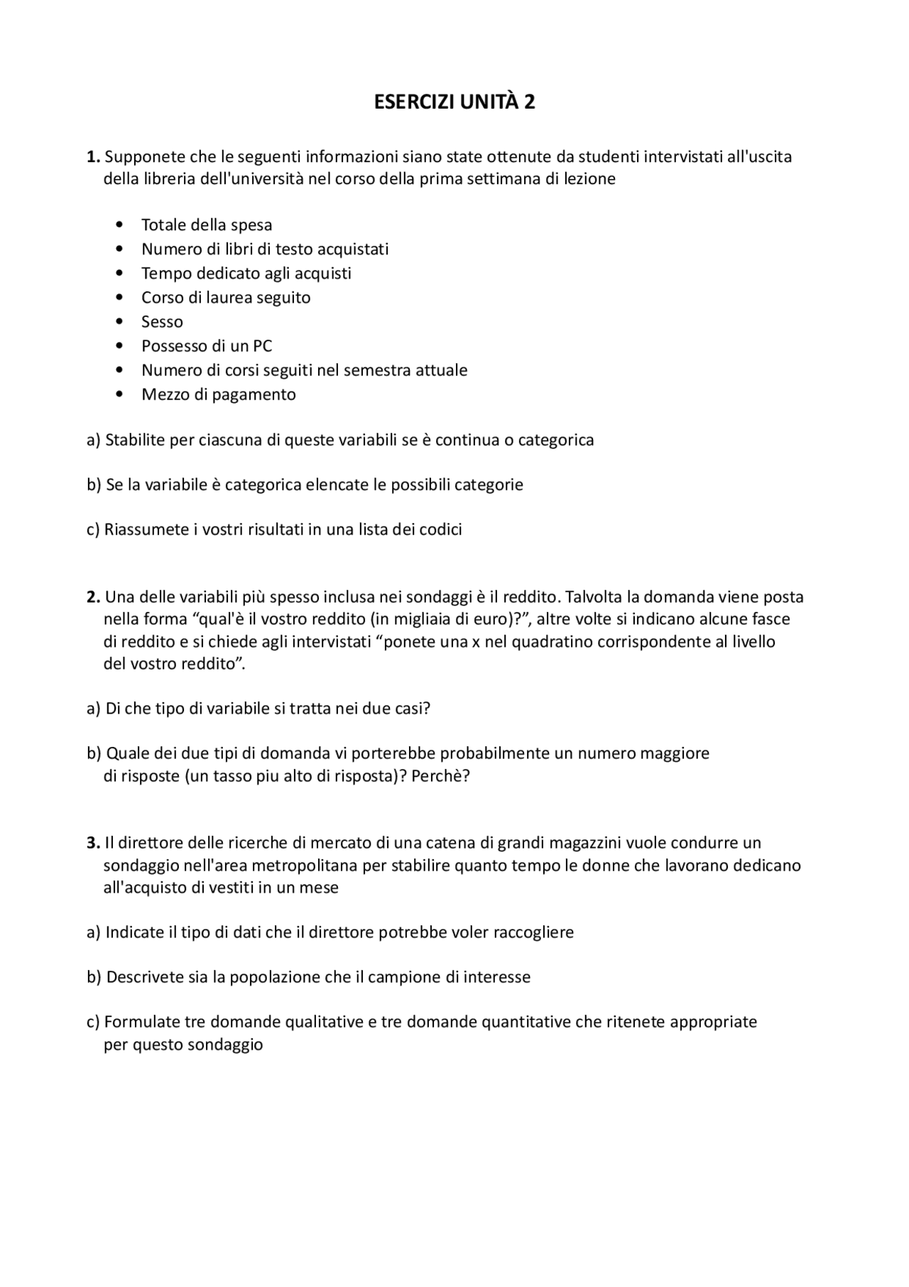 Esercizi Di Statistica Docsity