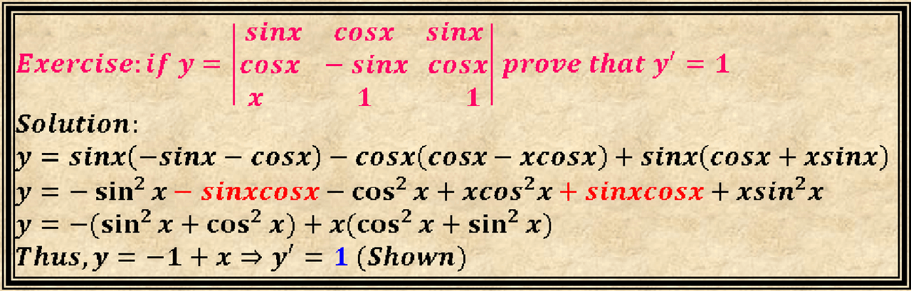 Derivative of determinant of trigonometric functions - Docsity