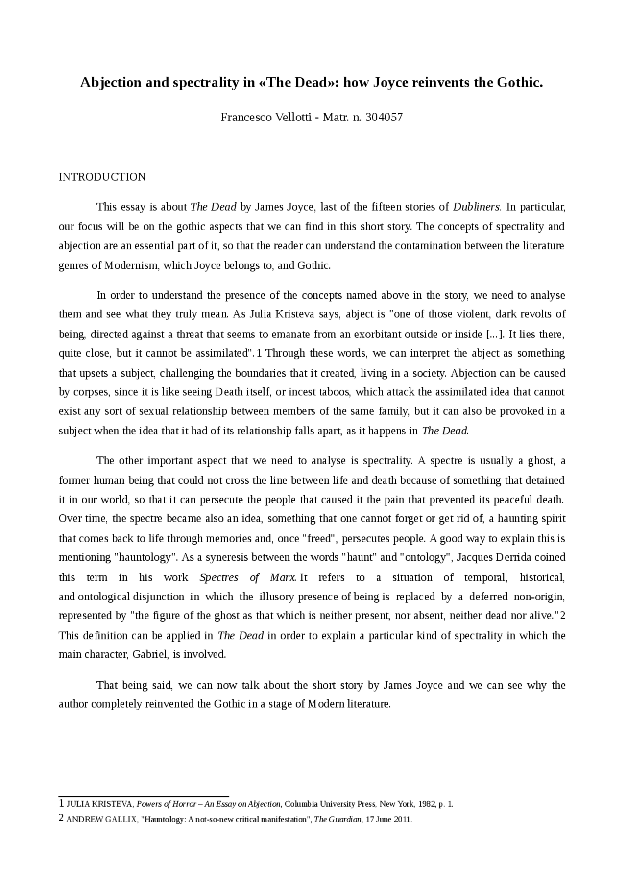 Abjection and Spectrality - Docsity