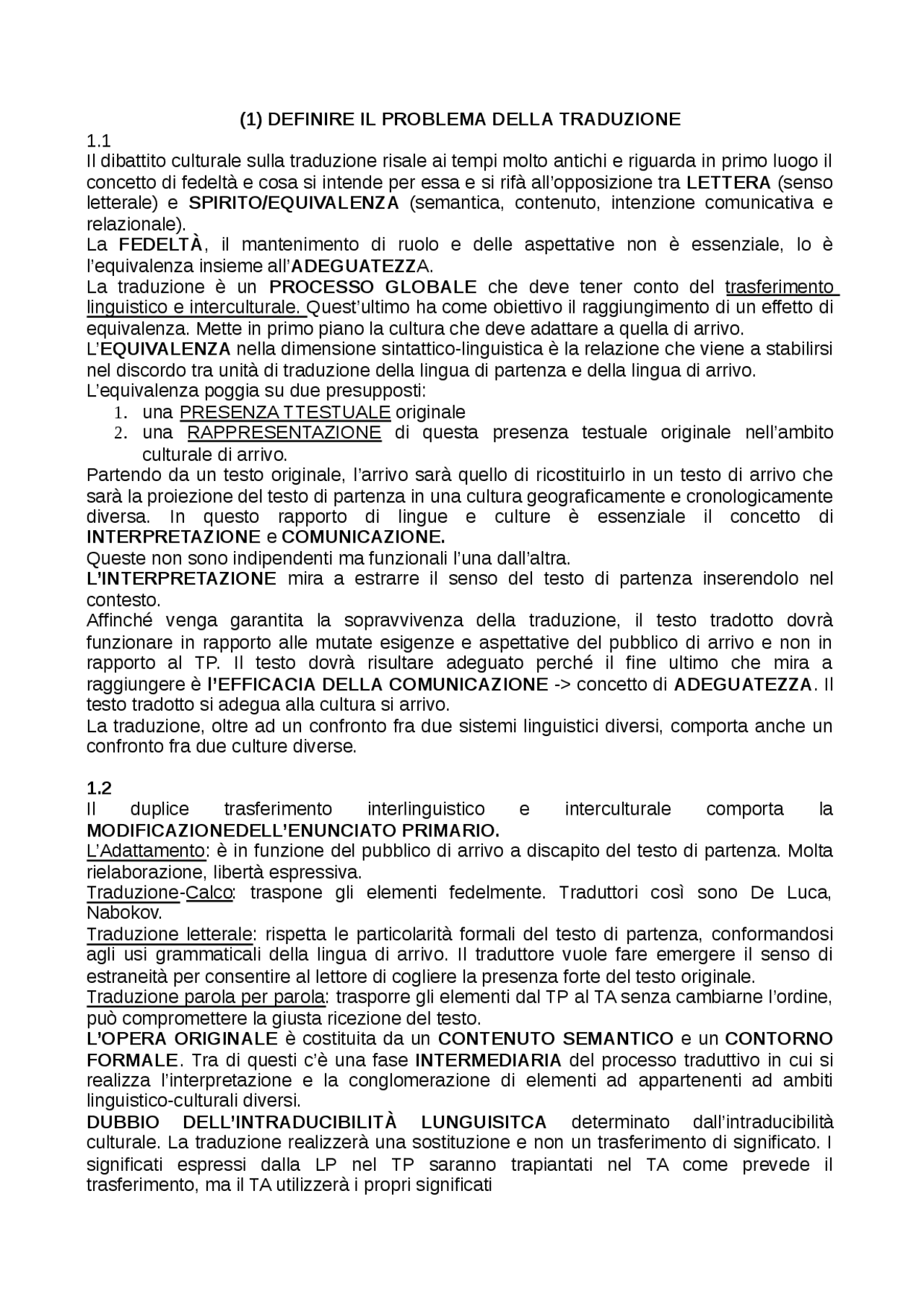 Sintesi Del Tradurre Faini Docsity