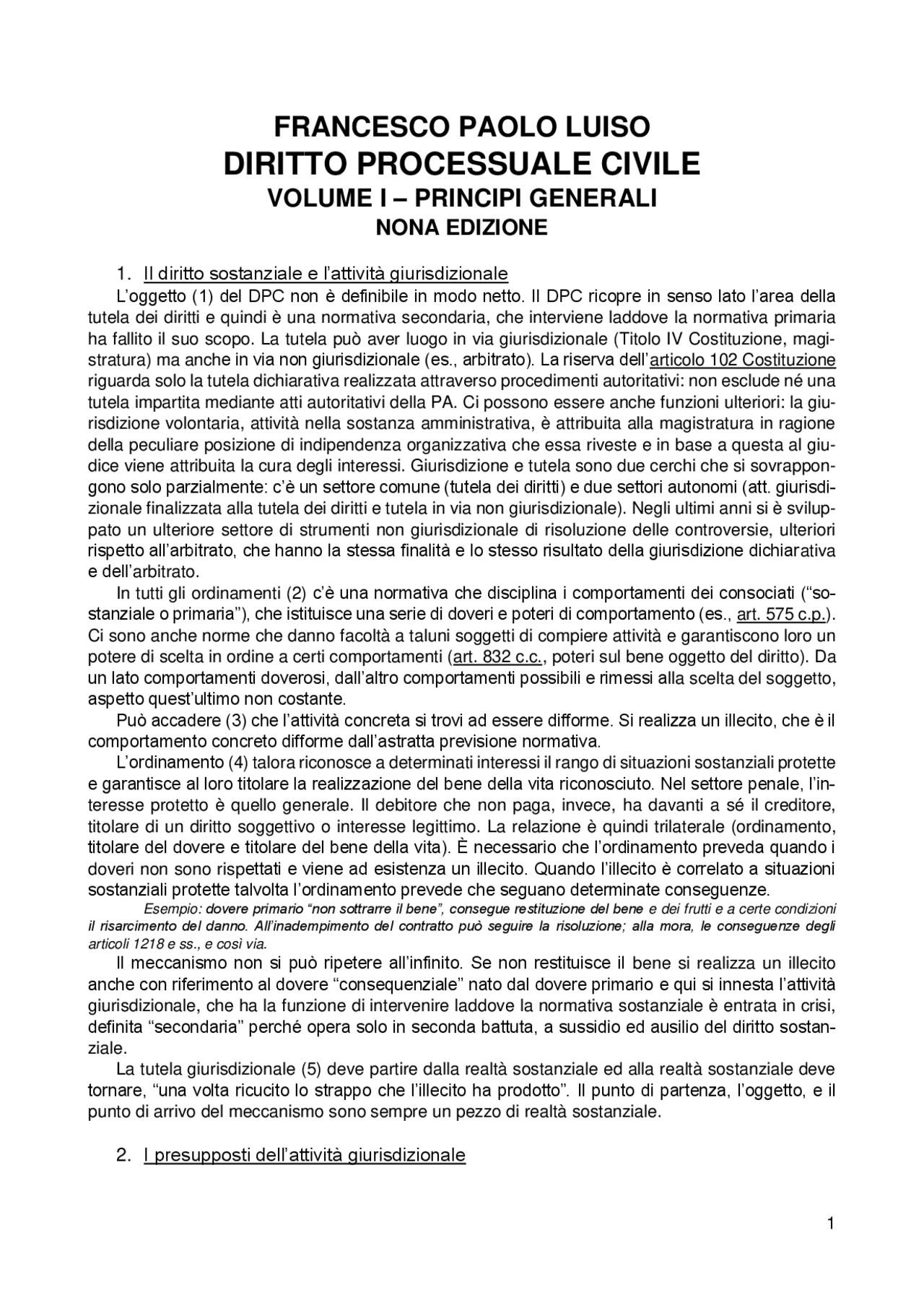 Diritto Processuale Civile Principi Generali Fp Luiso Volume I