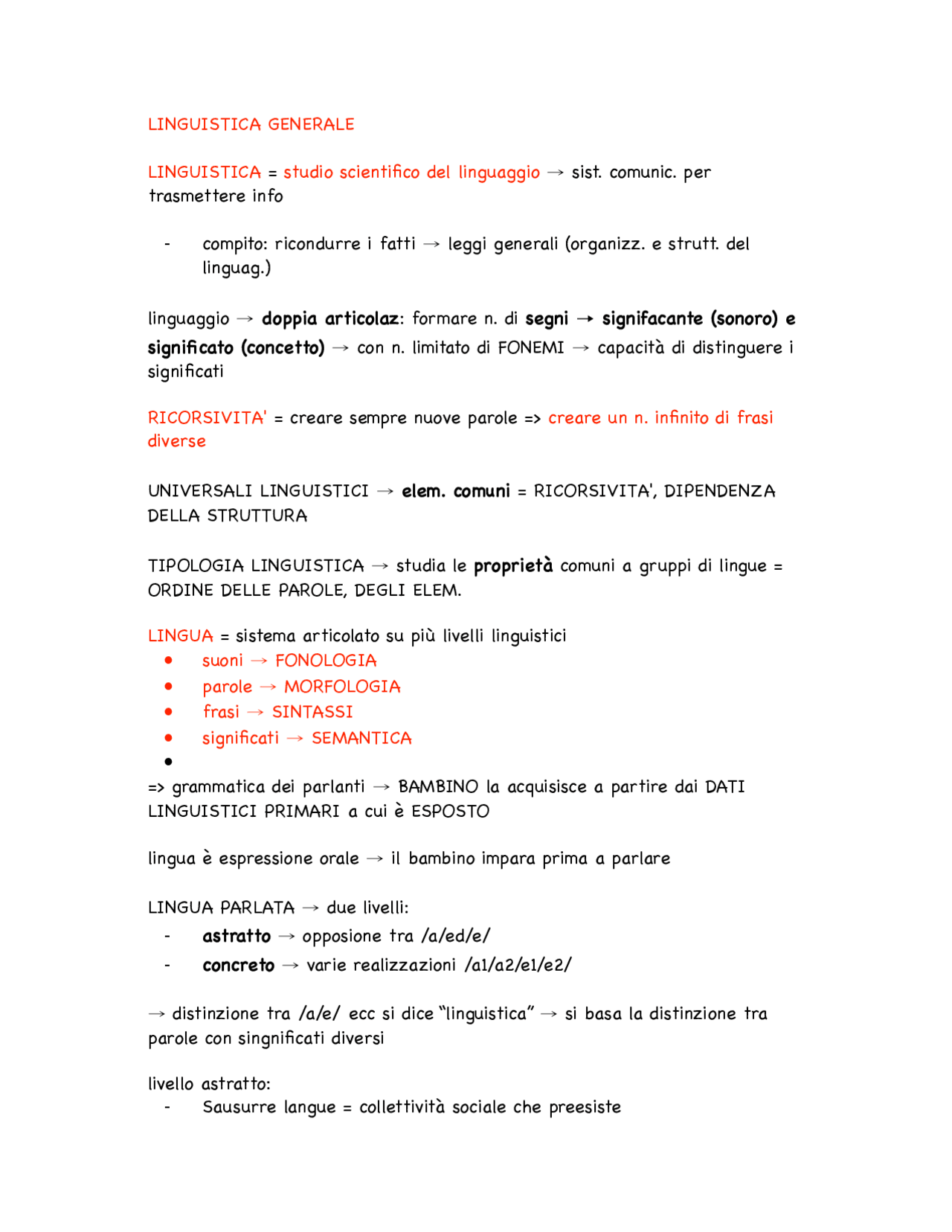 Riassunto Linguistica Generale Docsity