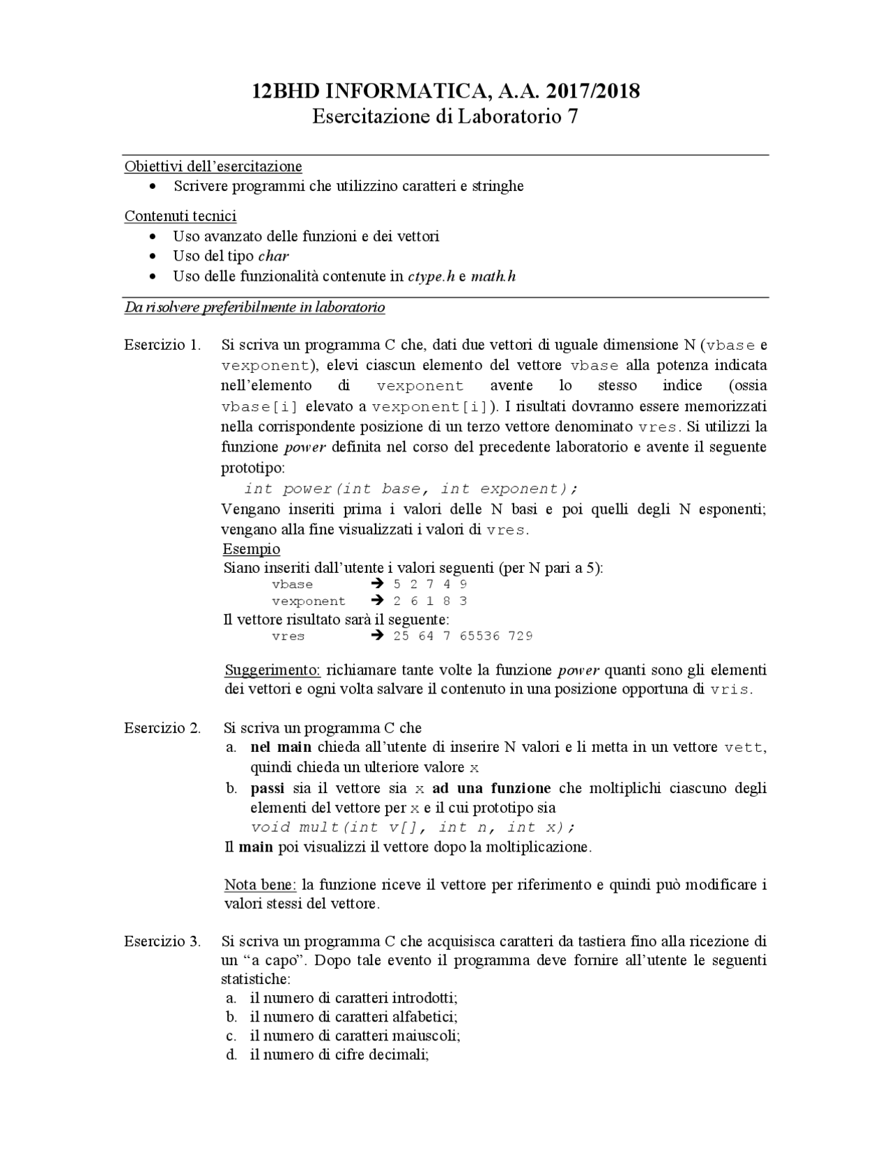 Lab 7 Informatica Polito Docsity