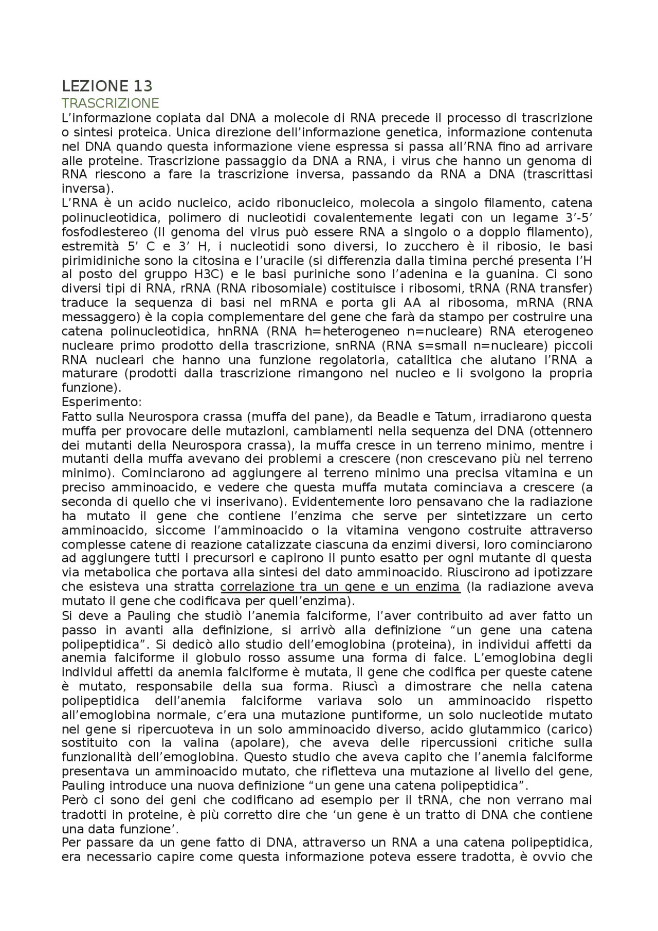 Trascrizione Del Dna Prima Parte Docsity