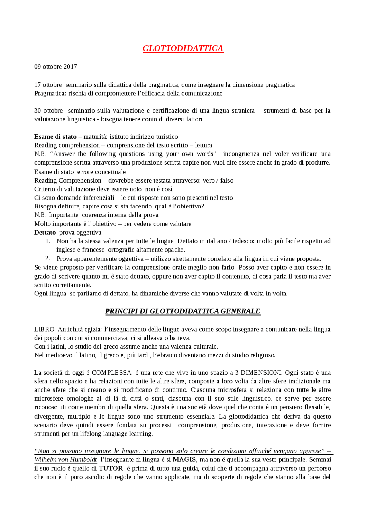 Appunti Di Glottodidattica Docsity