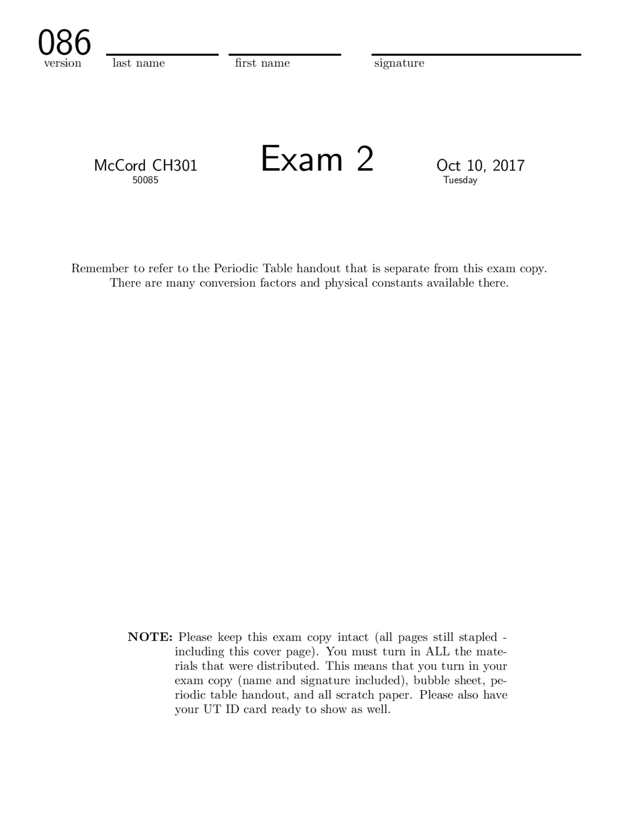 Exam 2 With Solutions Principles Of Chemistry I Ch 301 Docsity