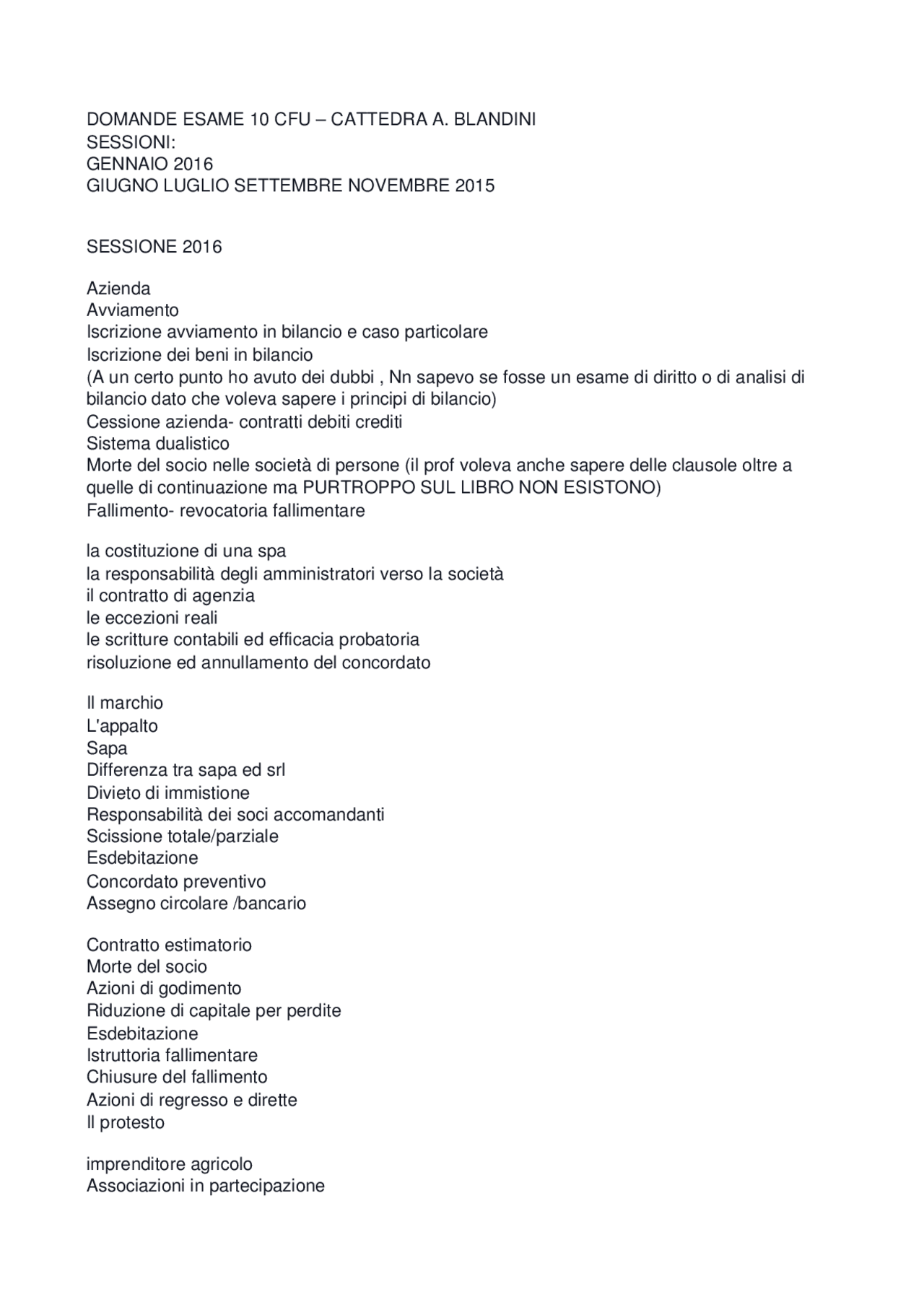 Domande Diritto Commerciale Docsity