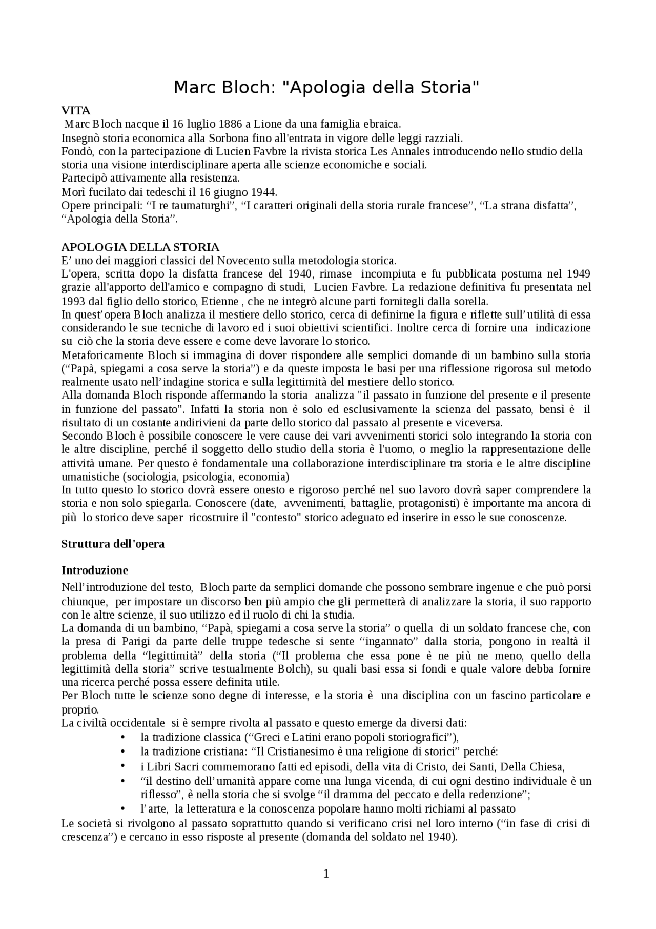 Riassunto Marc Bloch Appunti Di Storia Contemporanea Docsity