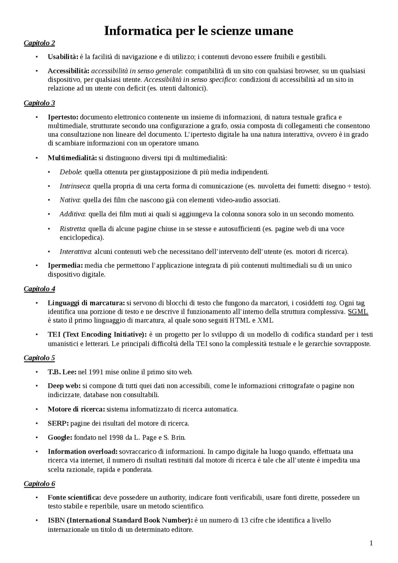 Riassunto Informatica Per Le Scienze Umane F Ciracì Docsity