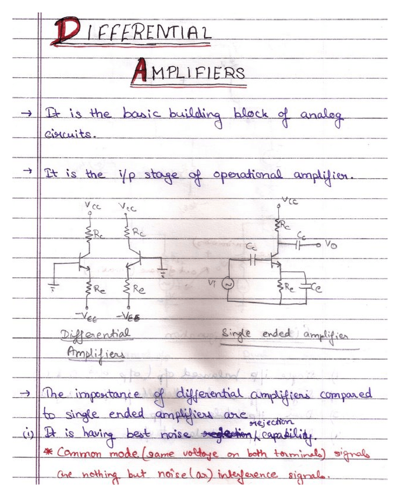 Analog Electronics Differential Amplifier Docsity