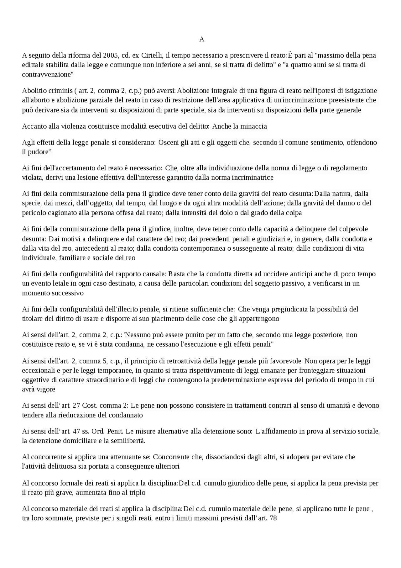 Test Diritto Penale Pegaso Docsity