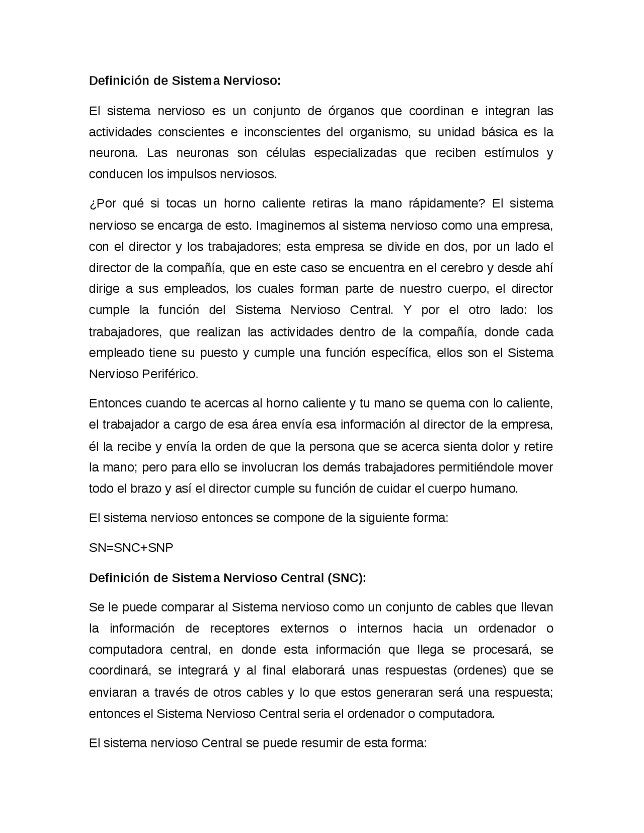 Sistema Nervioso Central Docsity