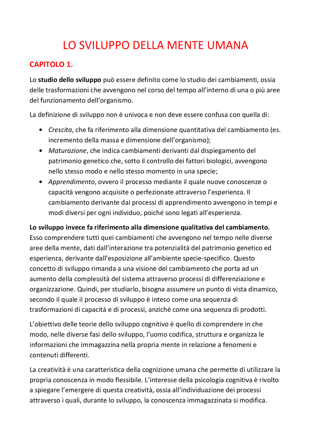 Lo Sviluppo Della Mente Umana Docsity