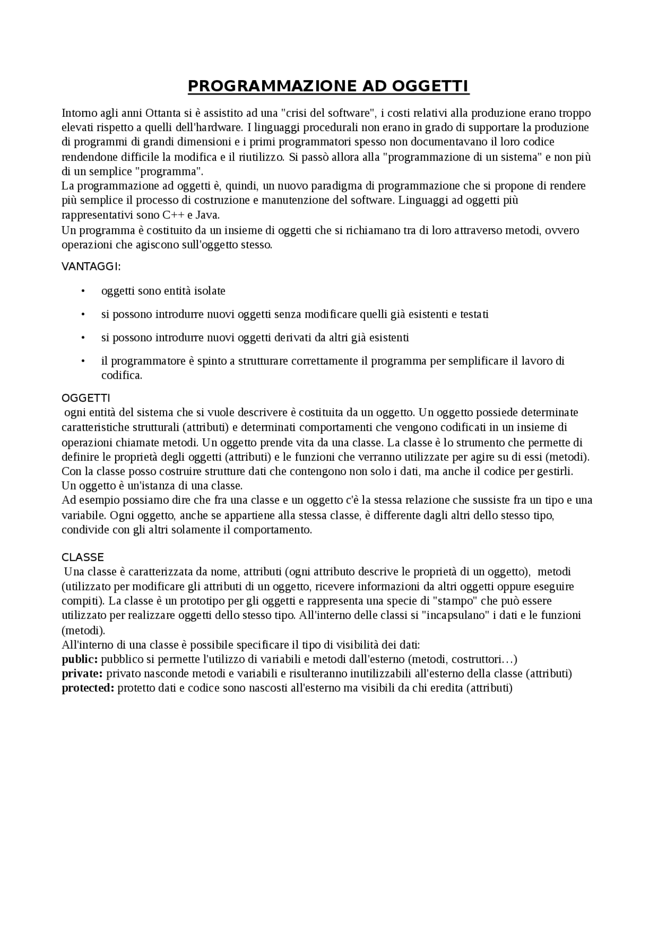 Programmazione Ad Oggetti 1 Docsity