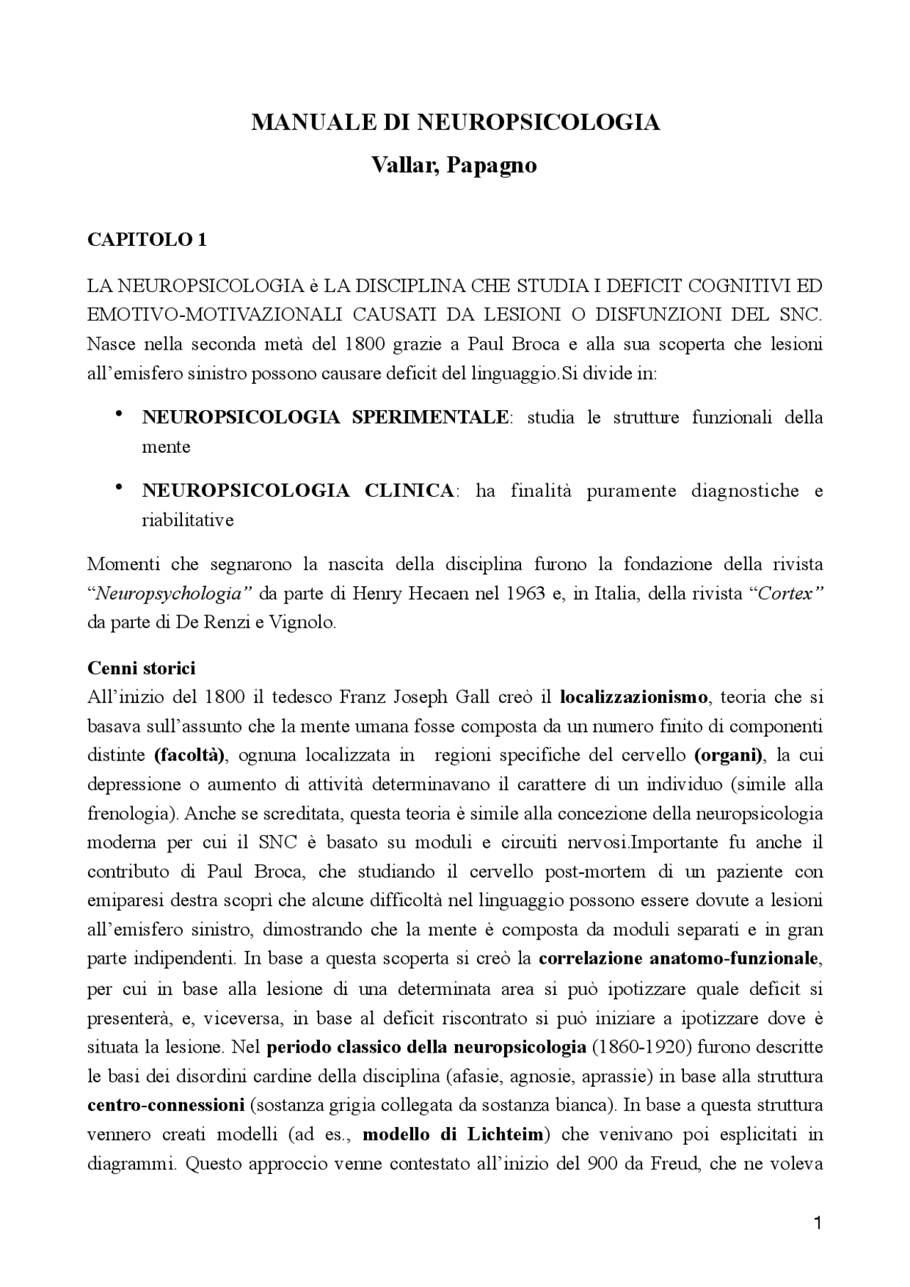Manuale Di Neuropsicologia Vallar Docsity