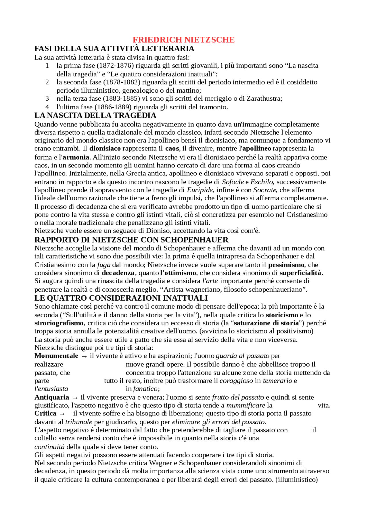 Friedrich Wilhelm Nietzsche Riassunto Docsity