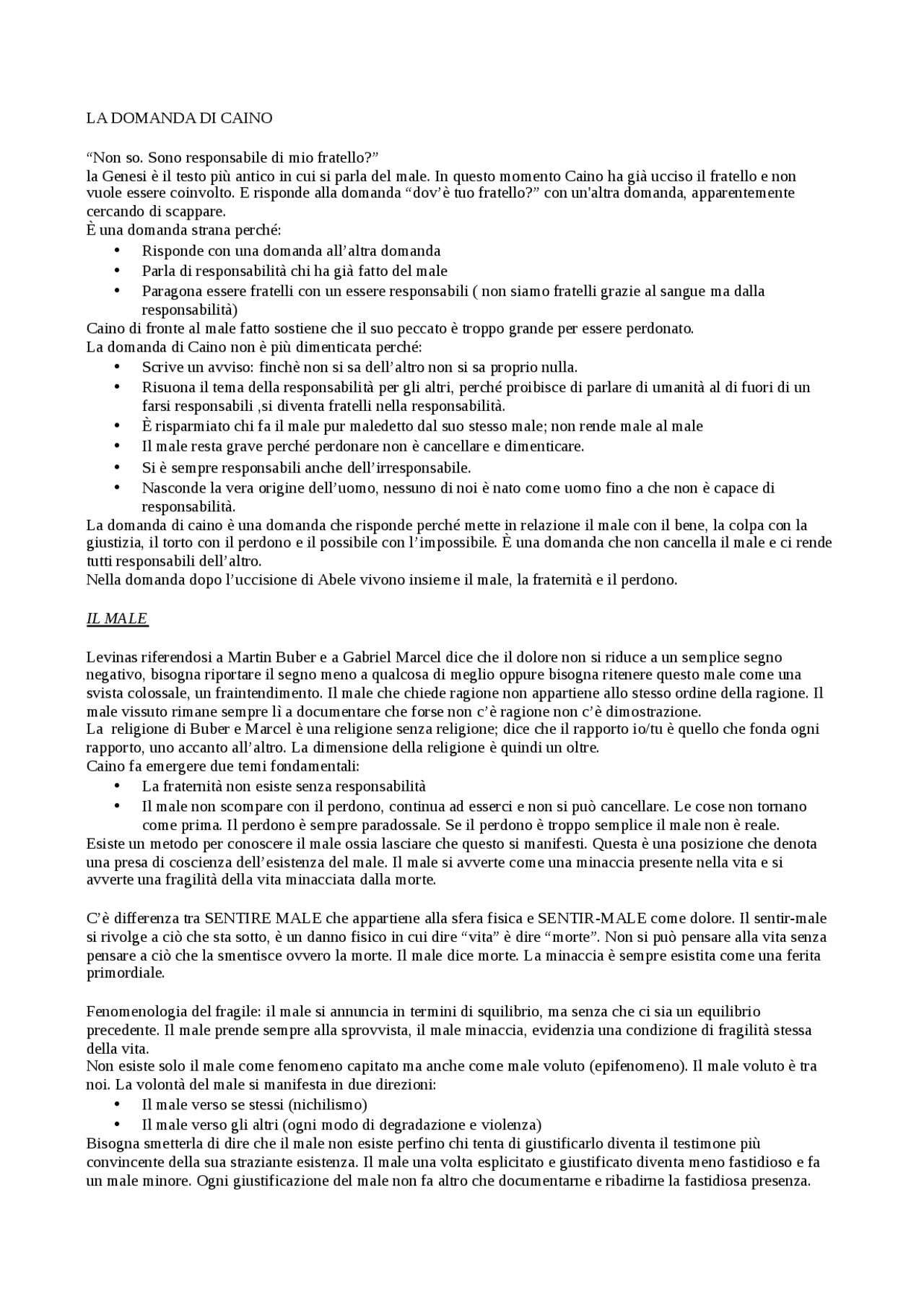 La Domanda Di Caino Appunti E Libro Docsity