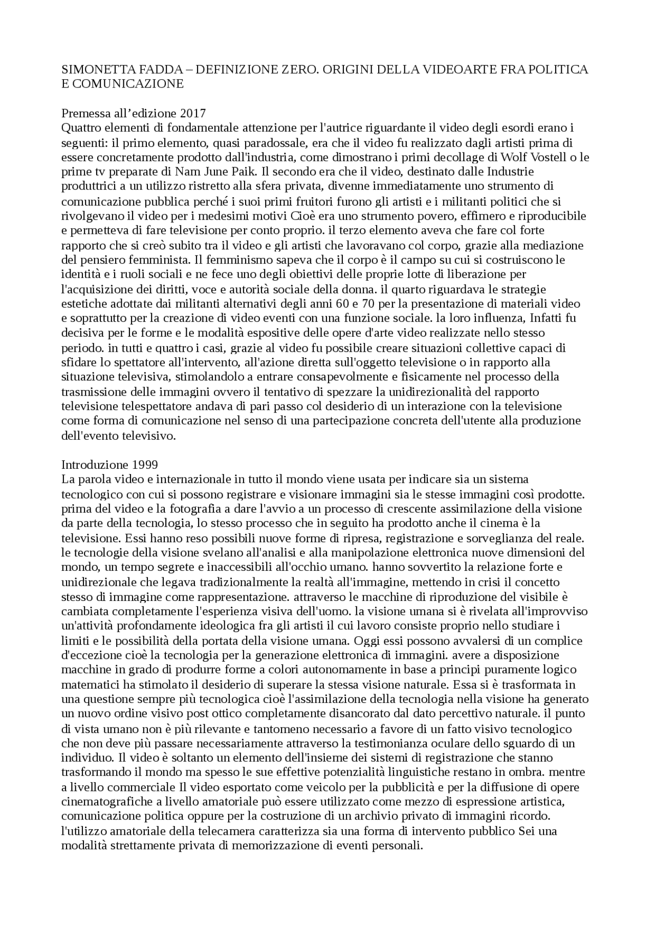 Definizione Zero Simonetta Fadda Docsity
