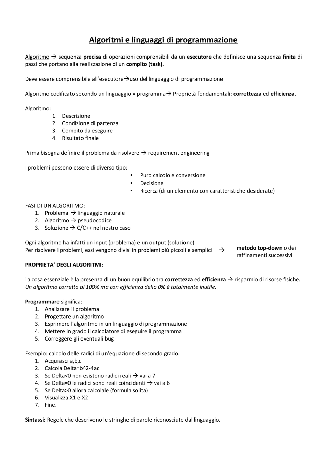Riassunti Slides Programmazione 1 Cc Docsity