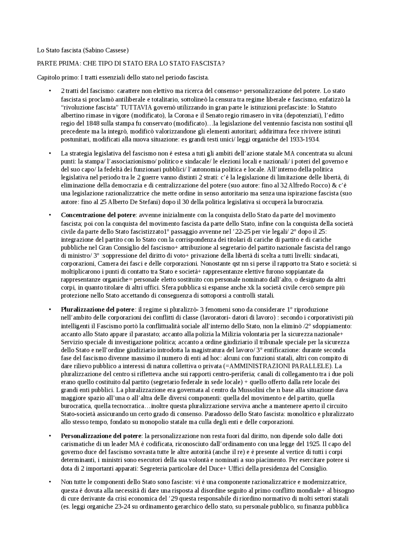 Lo Stato Fascista Sabino Cassese Docsity