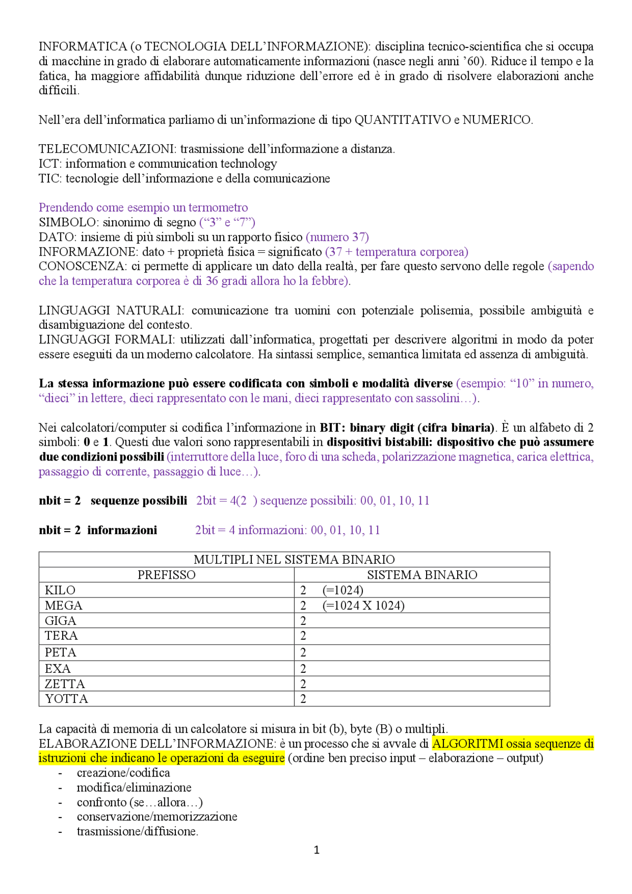 Fondamenti Di Informatica Docsity