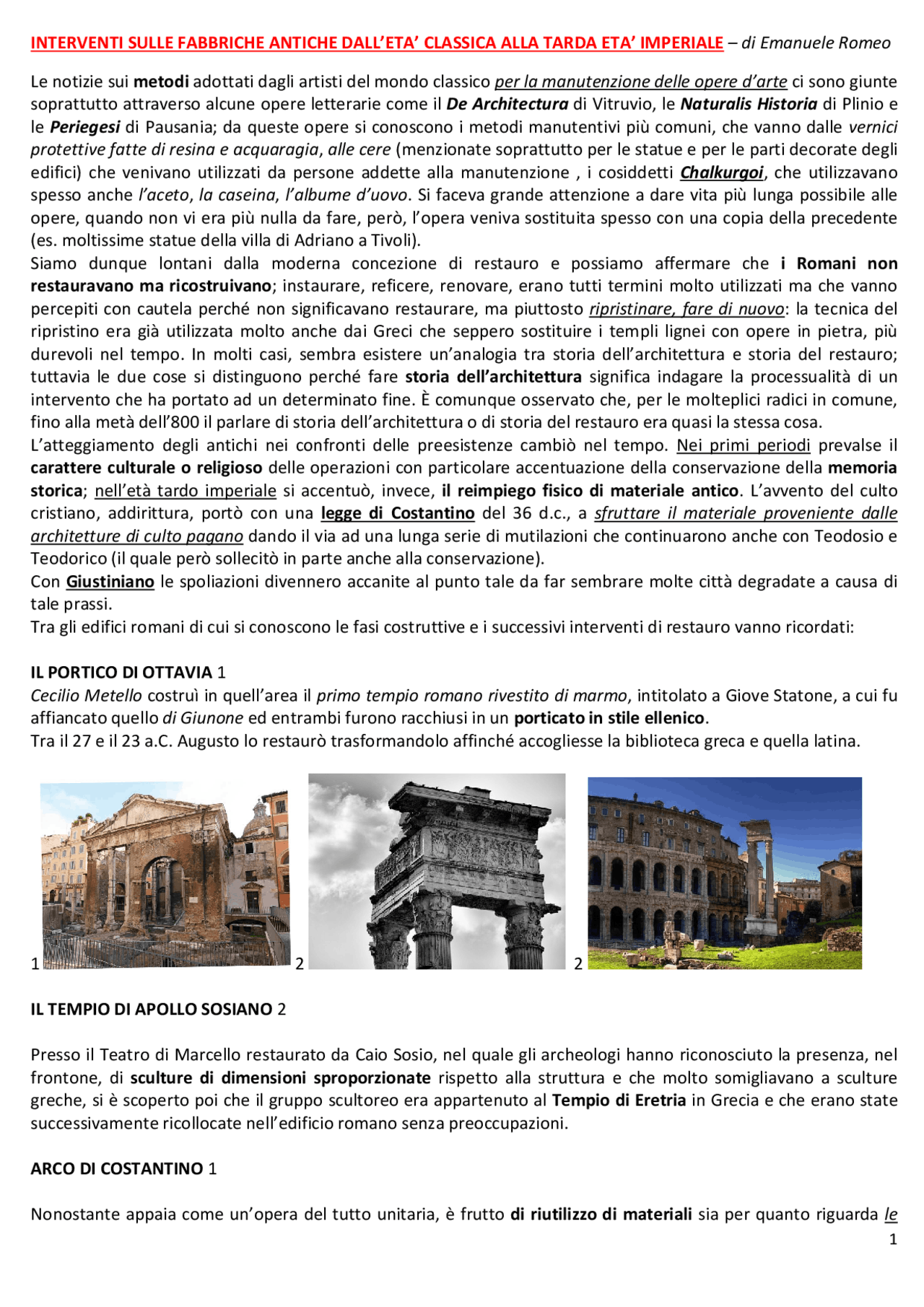 Esame Di Fondamenti Di Restauro Docsity
