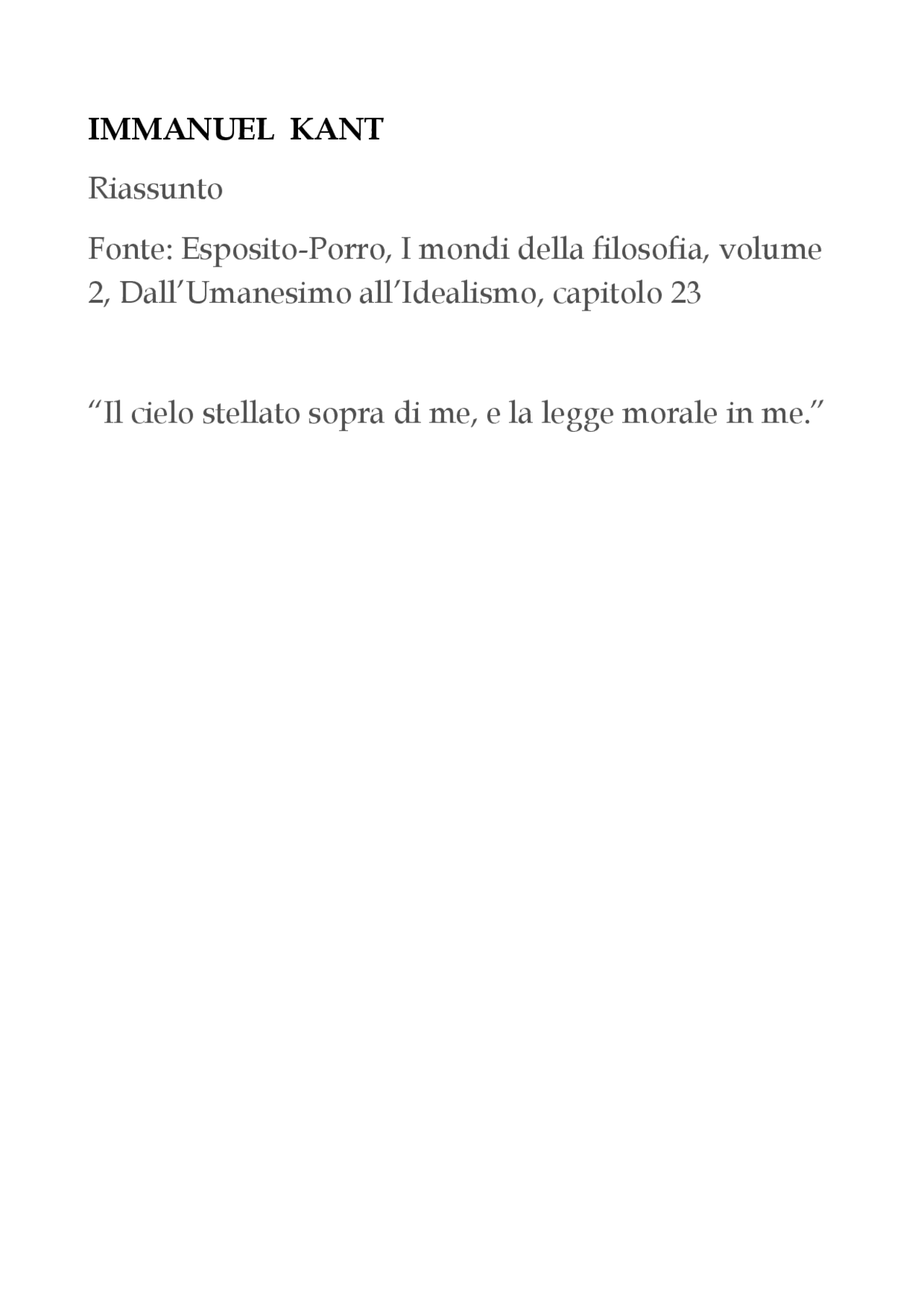 Immanuel Kant Riassunto Docsity