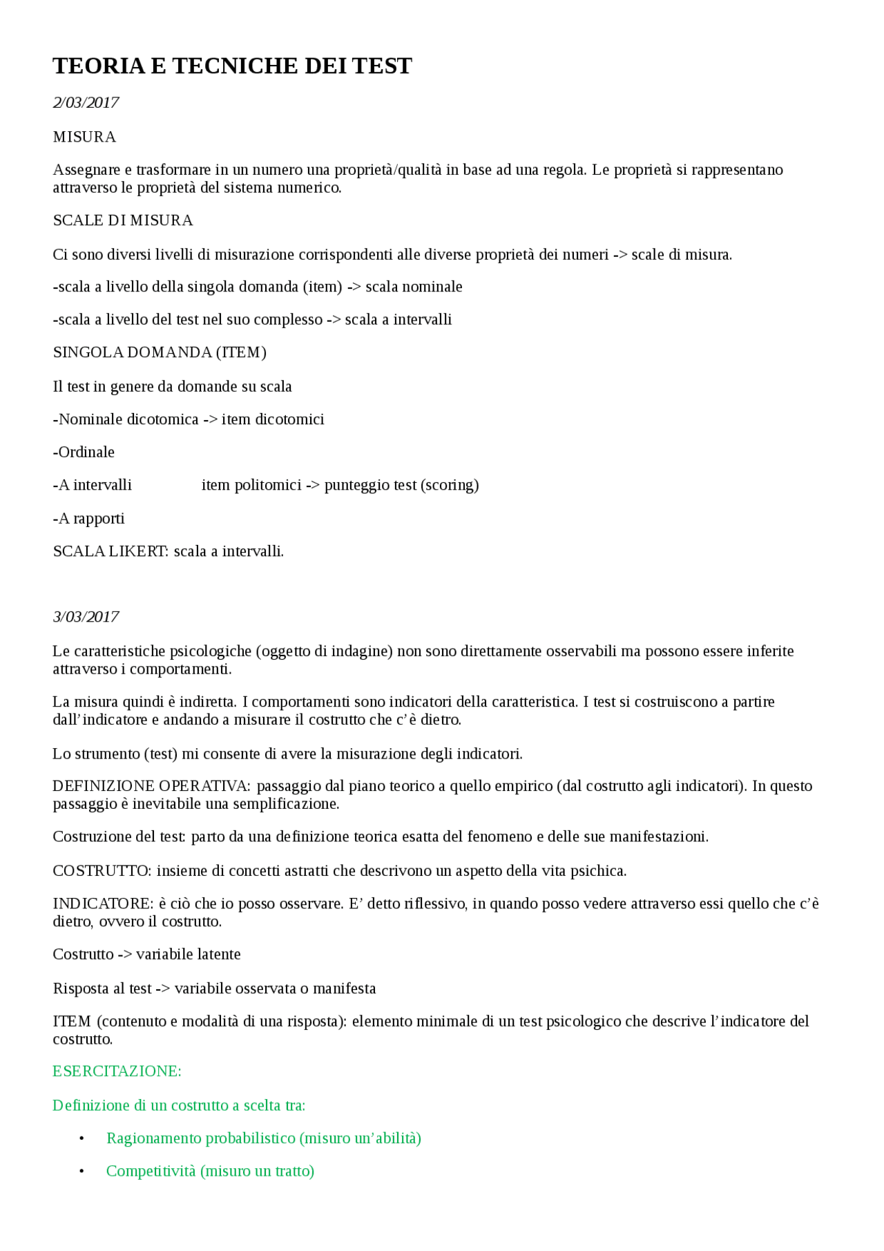 Teorie E Tecniche Dei Test Docsity