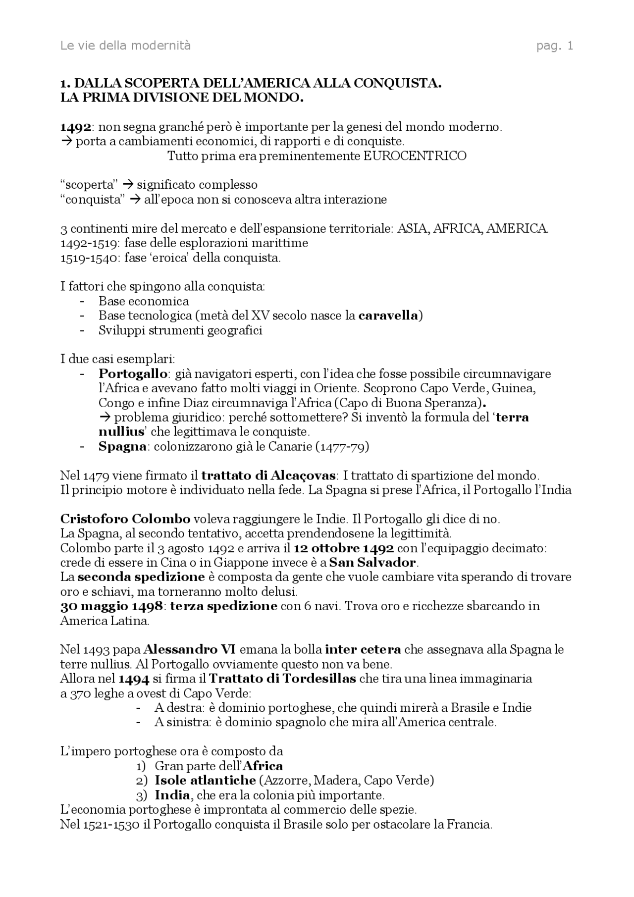 Schema Riassuntivo Di Le Vie Della Modernità Di Aurelio Musi Docsity