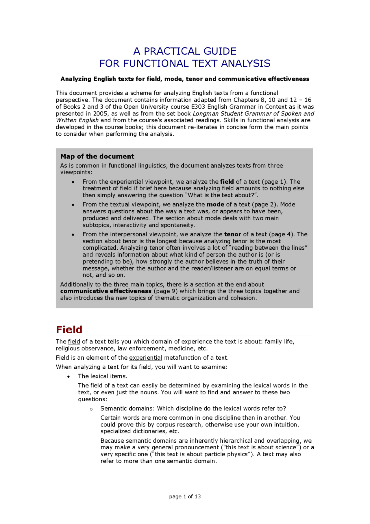 A Practical Guide For Functional Text Analysis Docsity