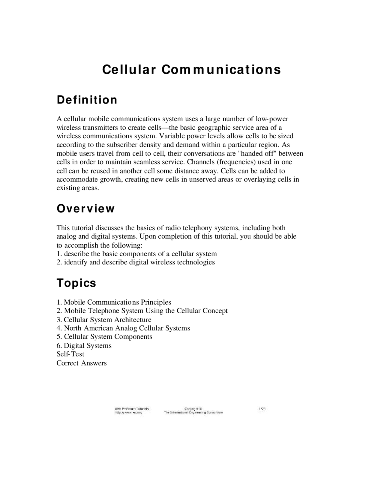 CELLULAR COMMUNICATIONS FOR CSE STUDENTS - Docsity