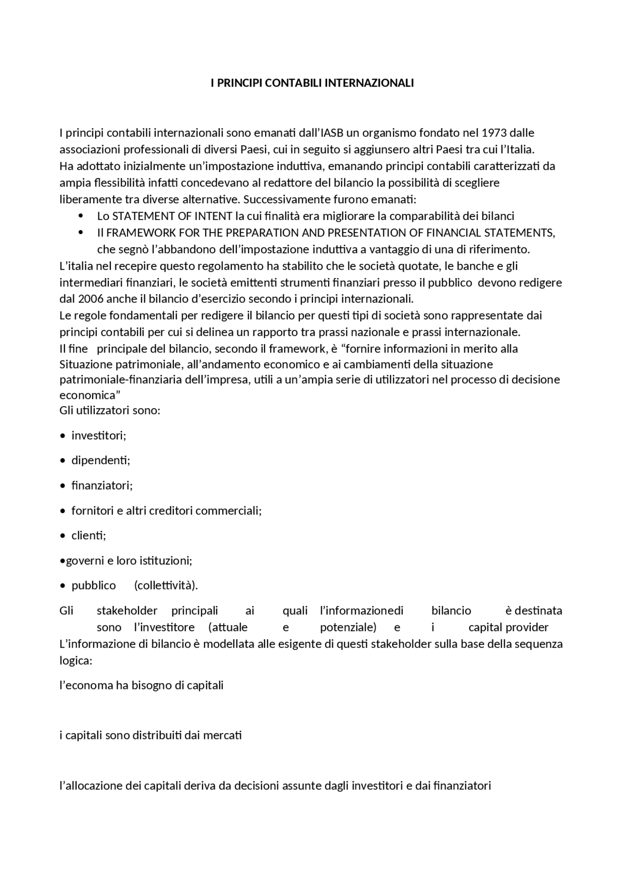 I Principi Contabili Internazionali Docsity