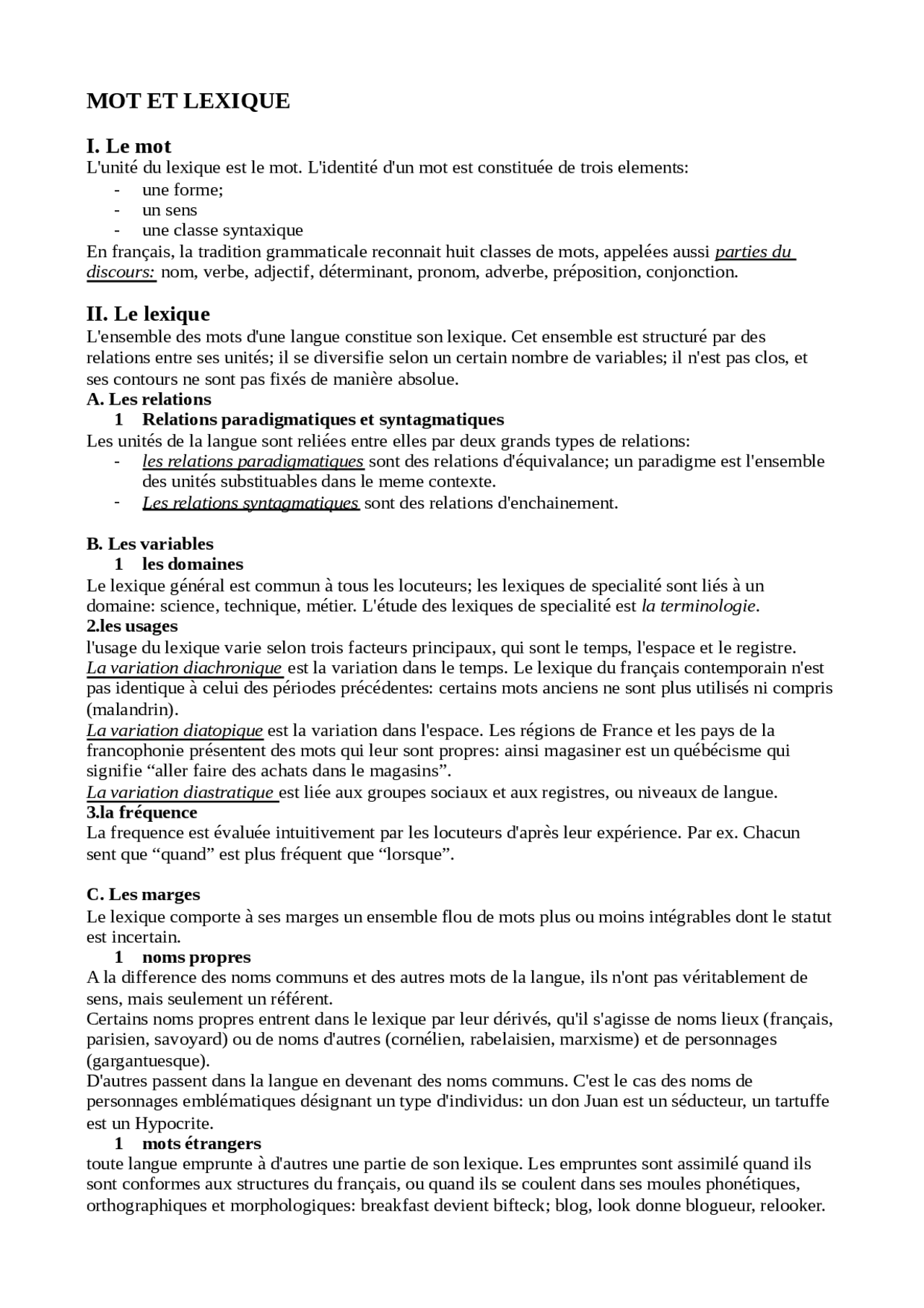 Introduction à La Lexicologie Docsity