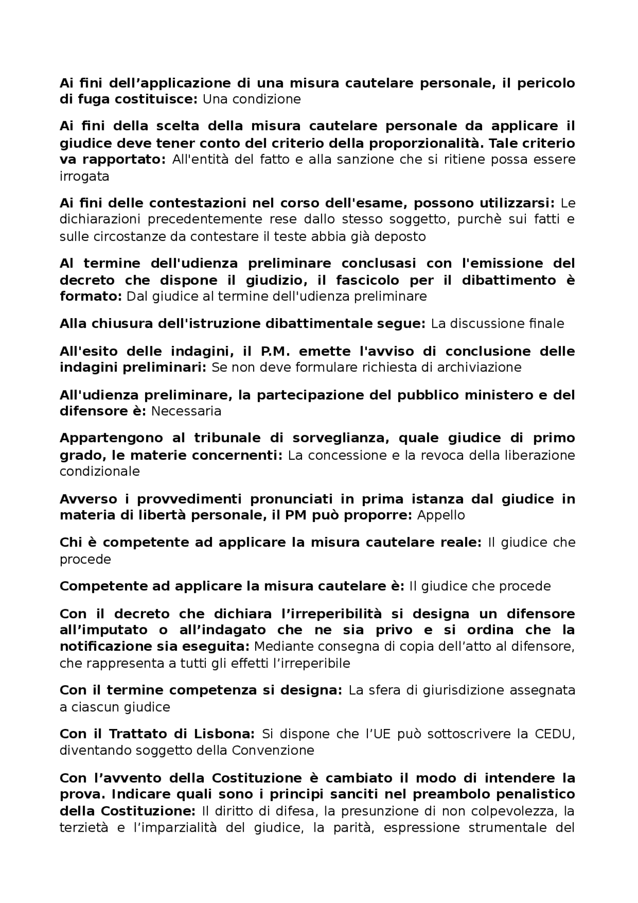 Diritto Proc Penale Pegaso Prove Desame Di Diritto Processuale