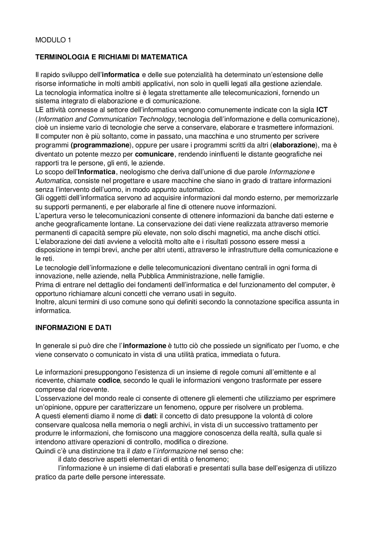 Informatica Nozioni Base Docsity