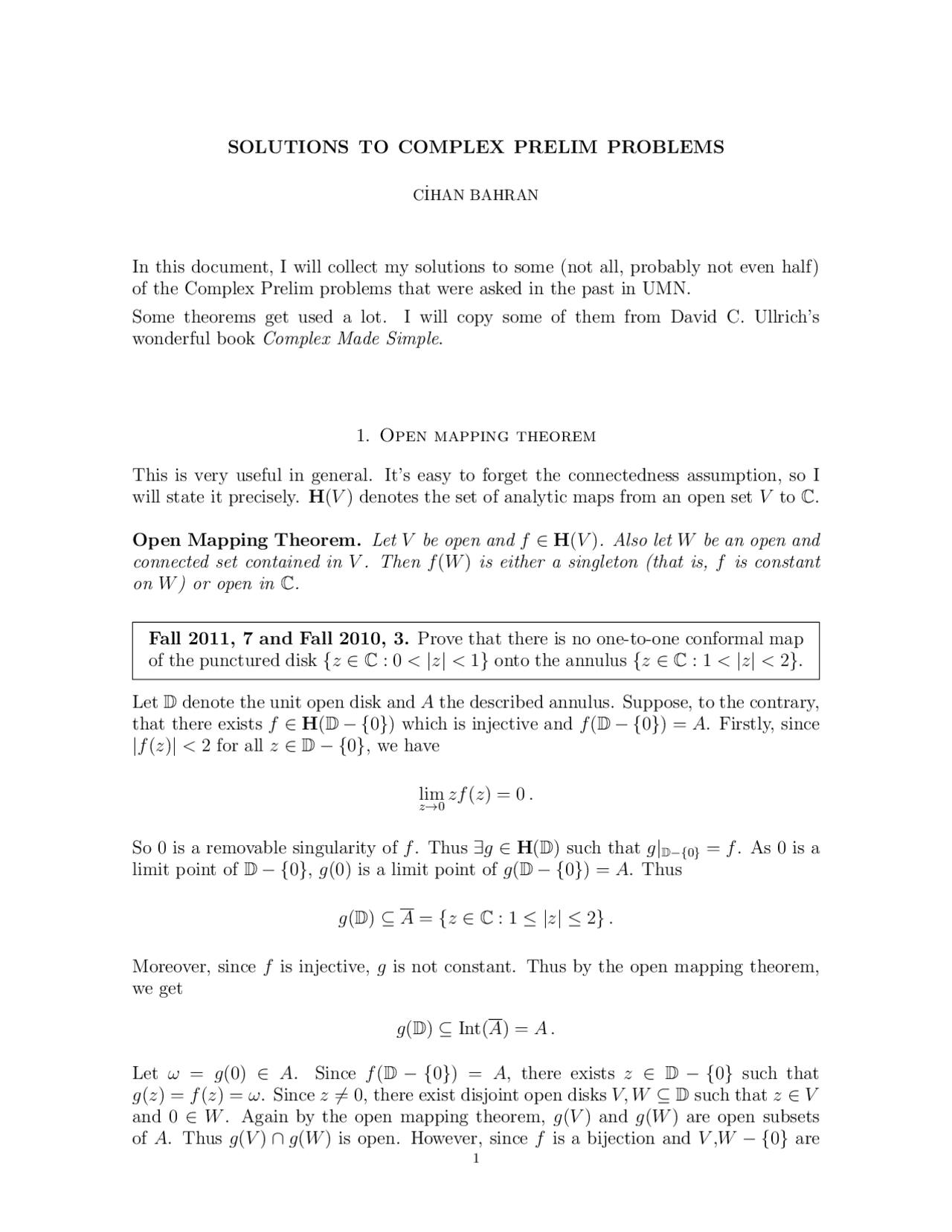 Complex Analysis Introduction Fall 2018 Docsity
