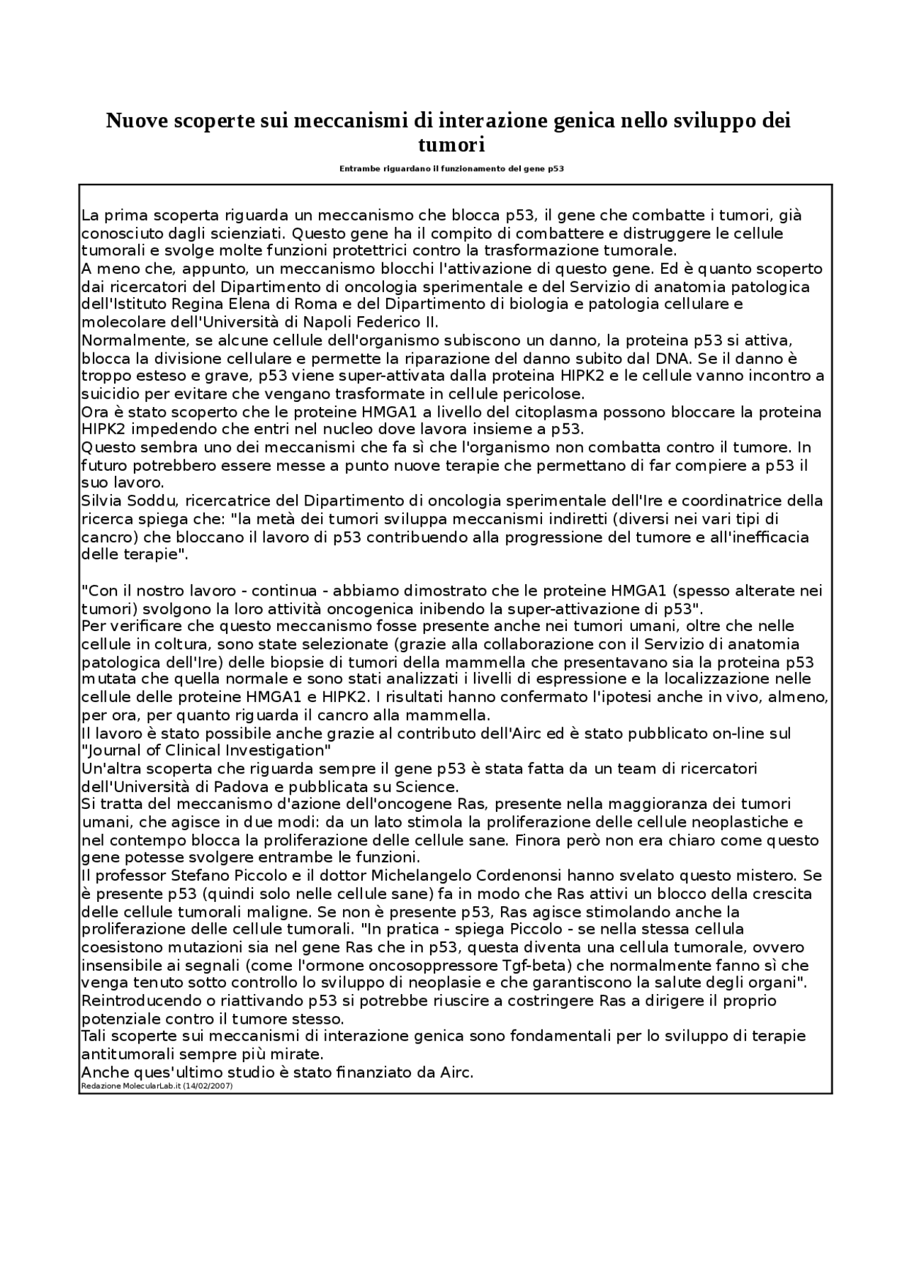 Tutto Sullo Sviluppo Dei Tumori Docsity