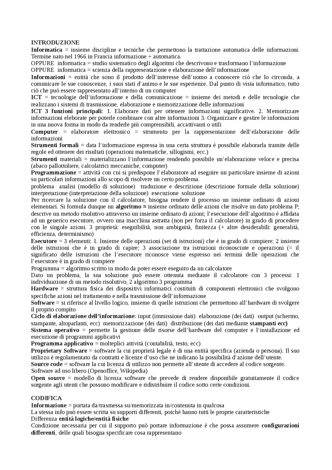 Sintesi Informatica Di Base Docsity